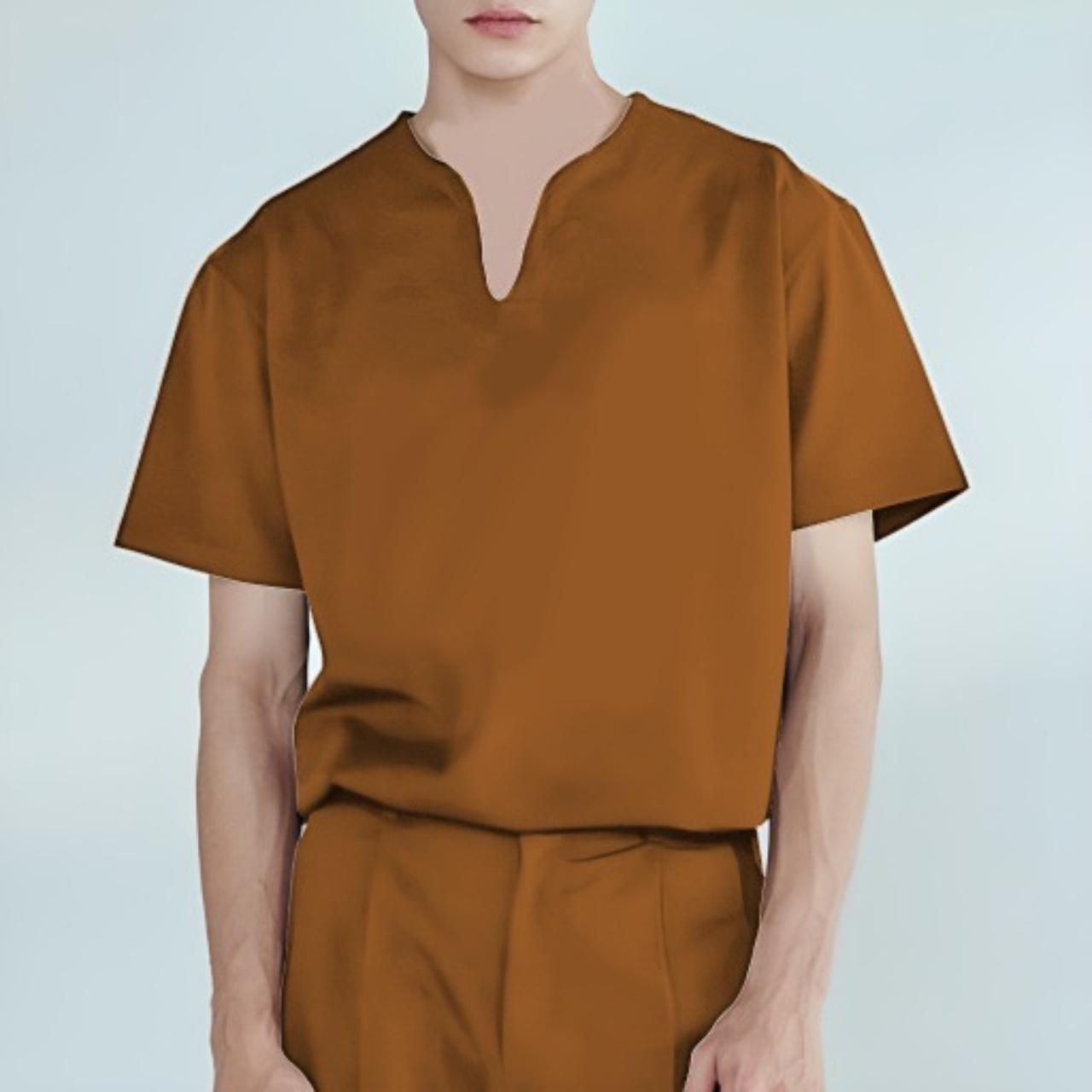 Oversized drop shoulder rounded notch v neck unisex... | Depop