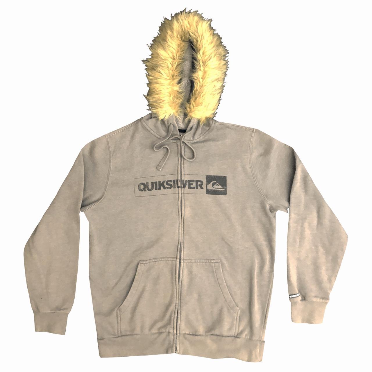 Quicksilver Fur Lined Zip Up Hoodie No tears Small... - Depop