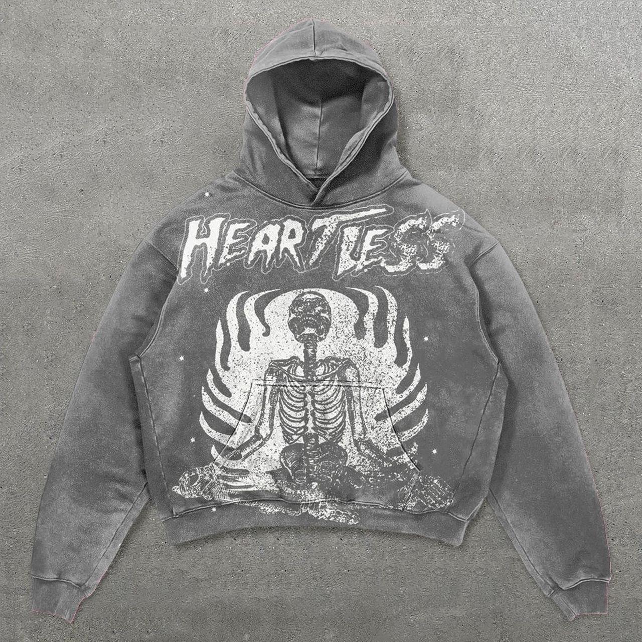 Heartless skeleton hoodie with a distressed look,... - Depop