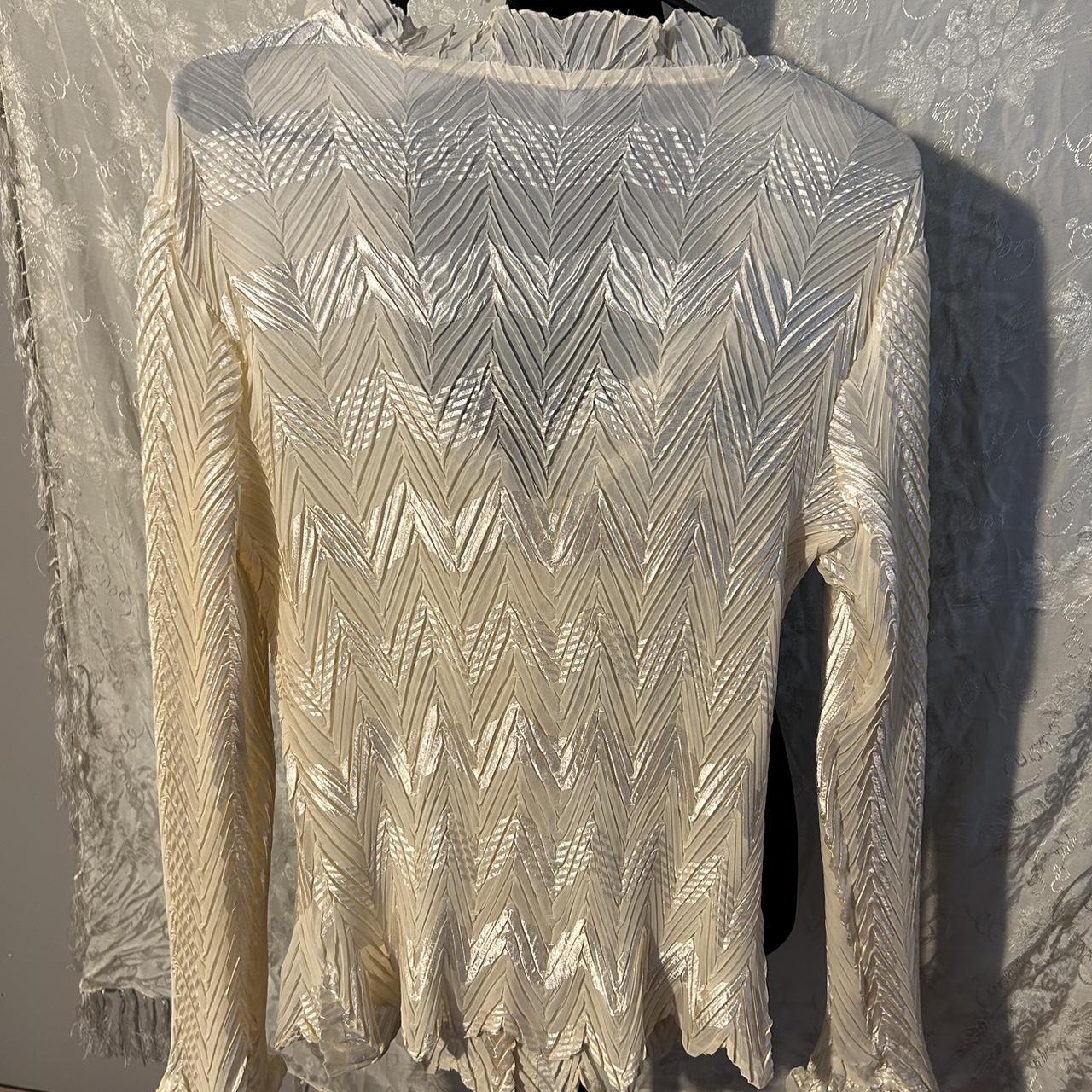 Sheer cream chevron blouse with ruffle trim and... - Depop