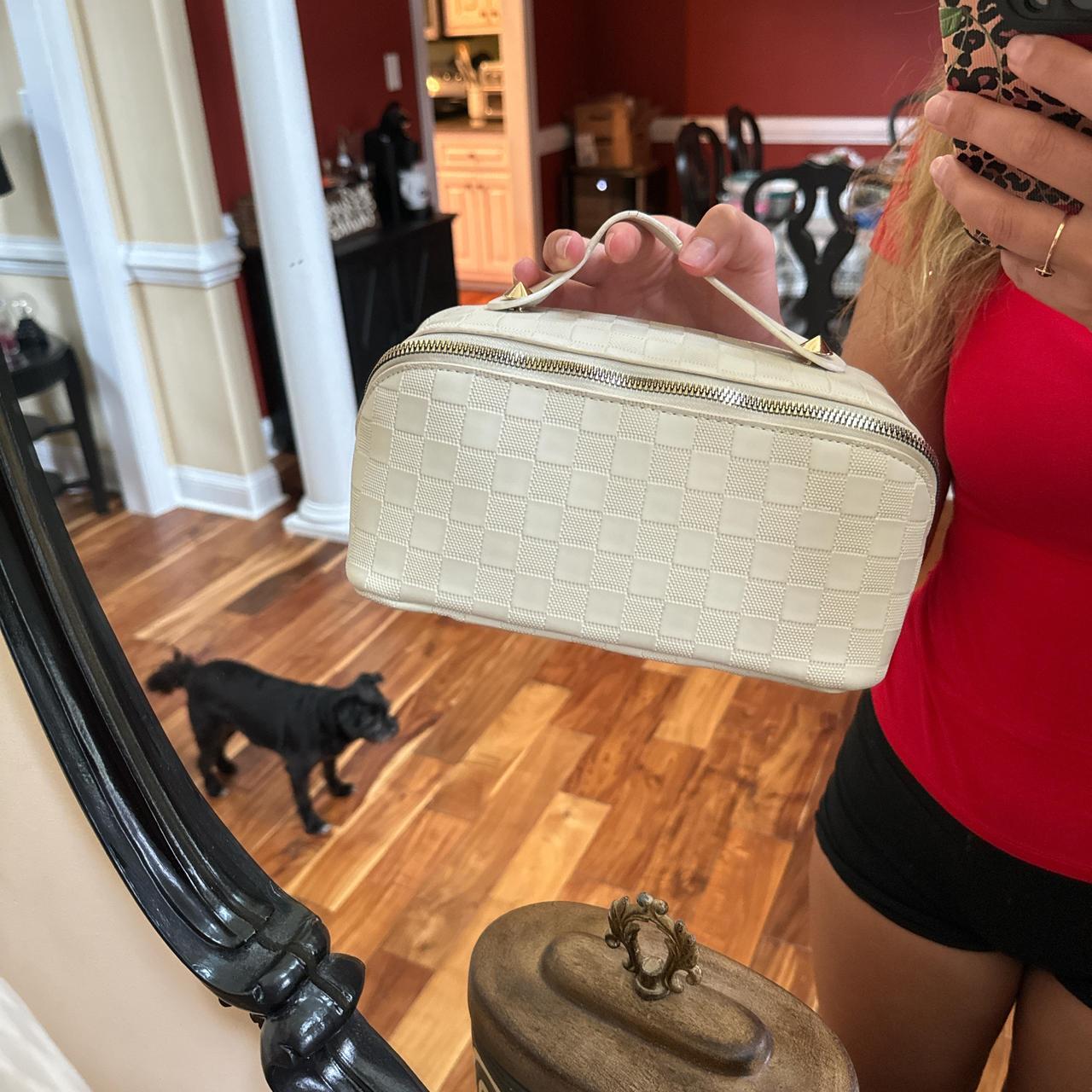 off white checkered medium sized makeup bag... | Depop