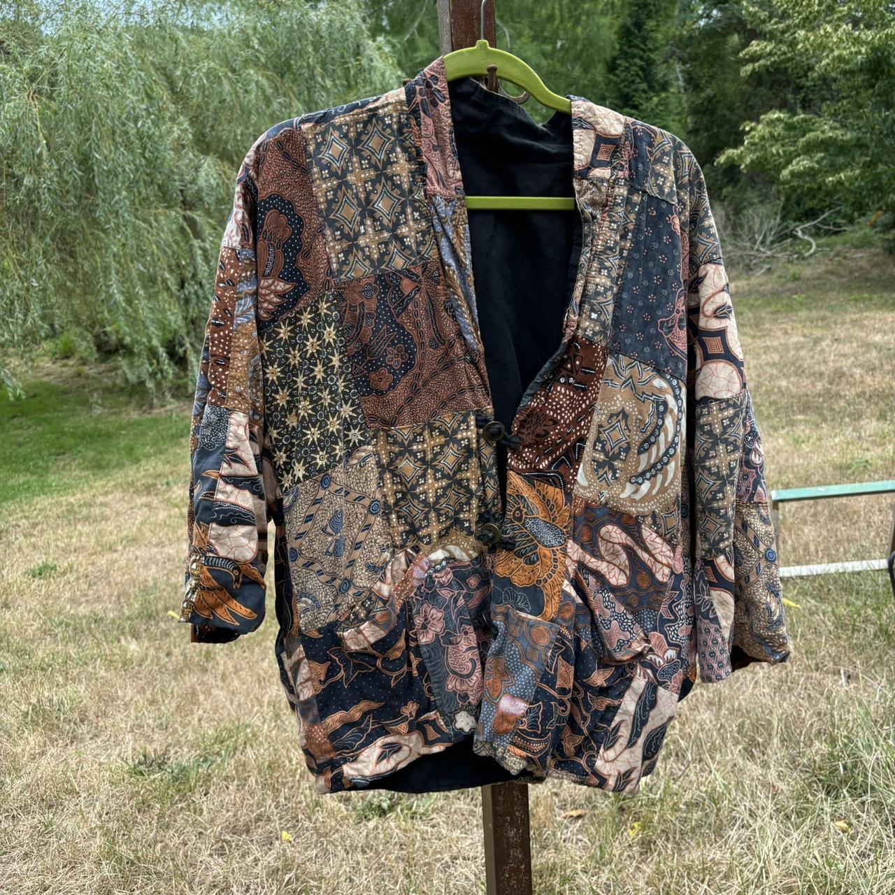Patchwork jacket with a vintage vibe. Reversible... - Depop