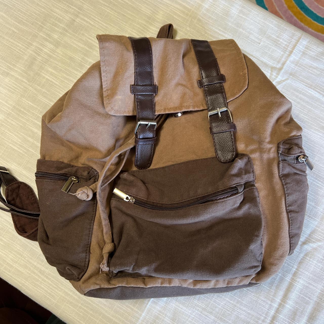 Brown and tan backpack, lots of pockets. 13 inches... | Depop