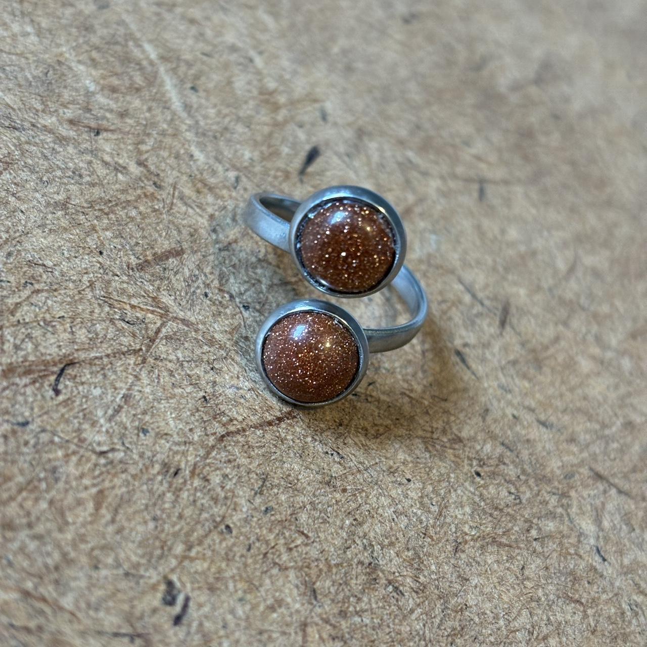 Natural Goldstone gemstone adjustable ring inset... - Depop