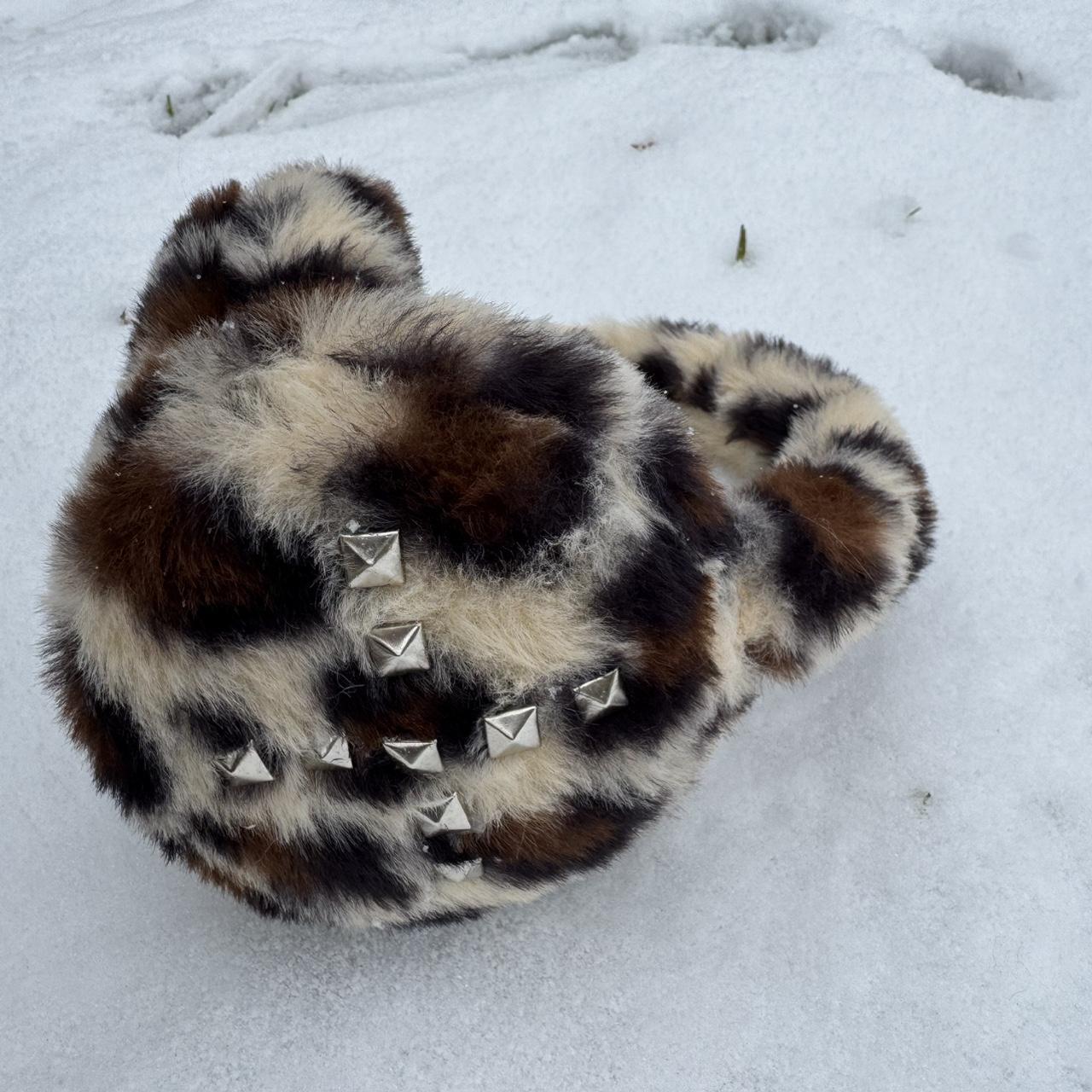 Leopard print fur earmuffs with studs - brown and... | Depop