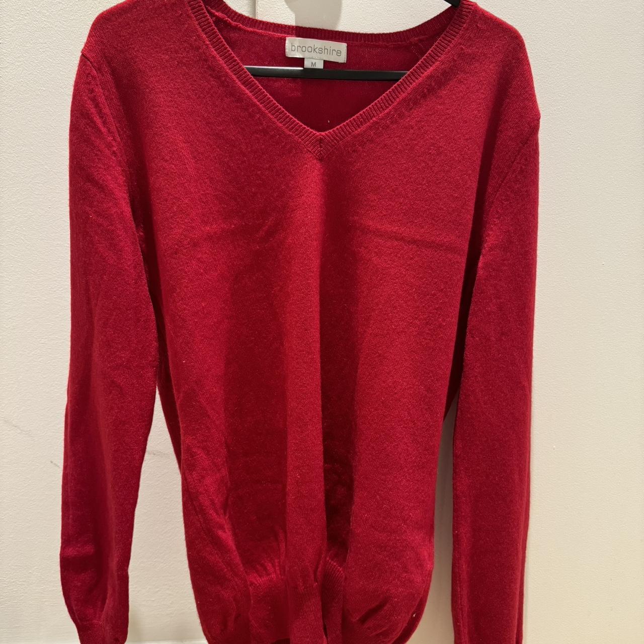 100% Cashmere Red V-neck Jumper. Size M - Depop