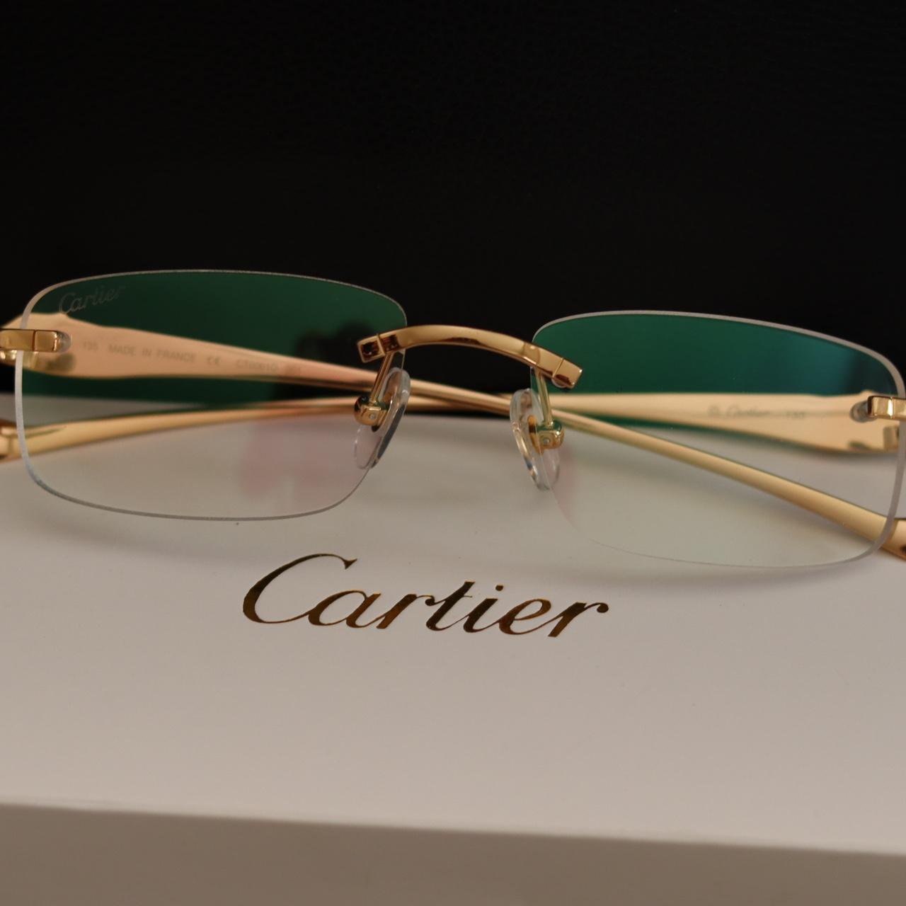 Gold frame rimless sunglasses with UV protection,... - Depop