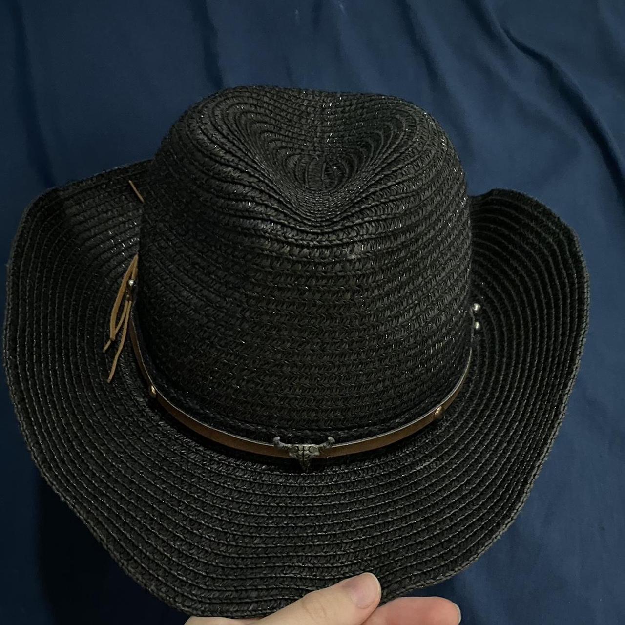 Black straw cowboy/cowgirl hat with details... | Depop