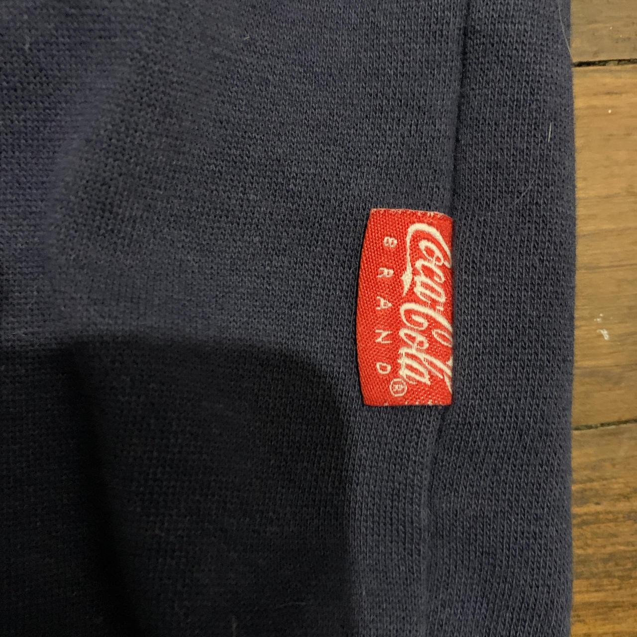 Vintage 90s Coca Cola navy and sky blue sweatshirt... - Depop