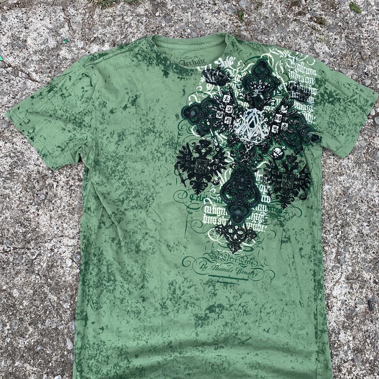 Green and black Affliction grunge shirt with a sick... - Depop