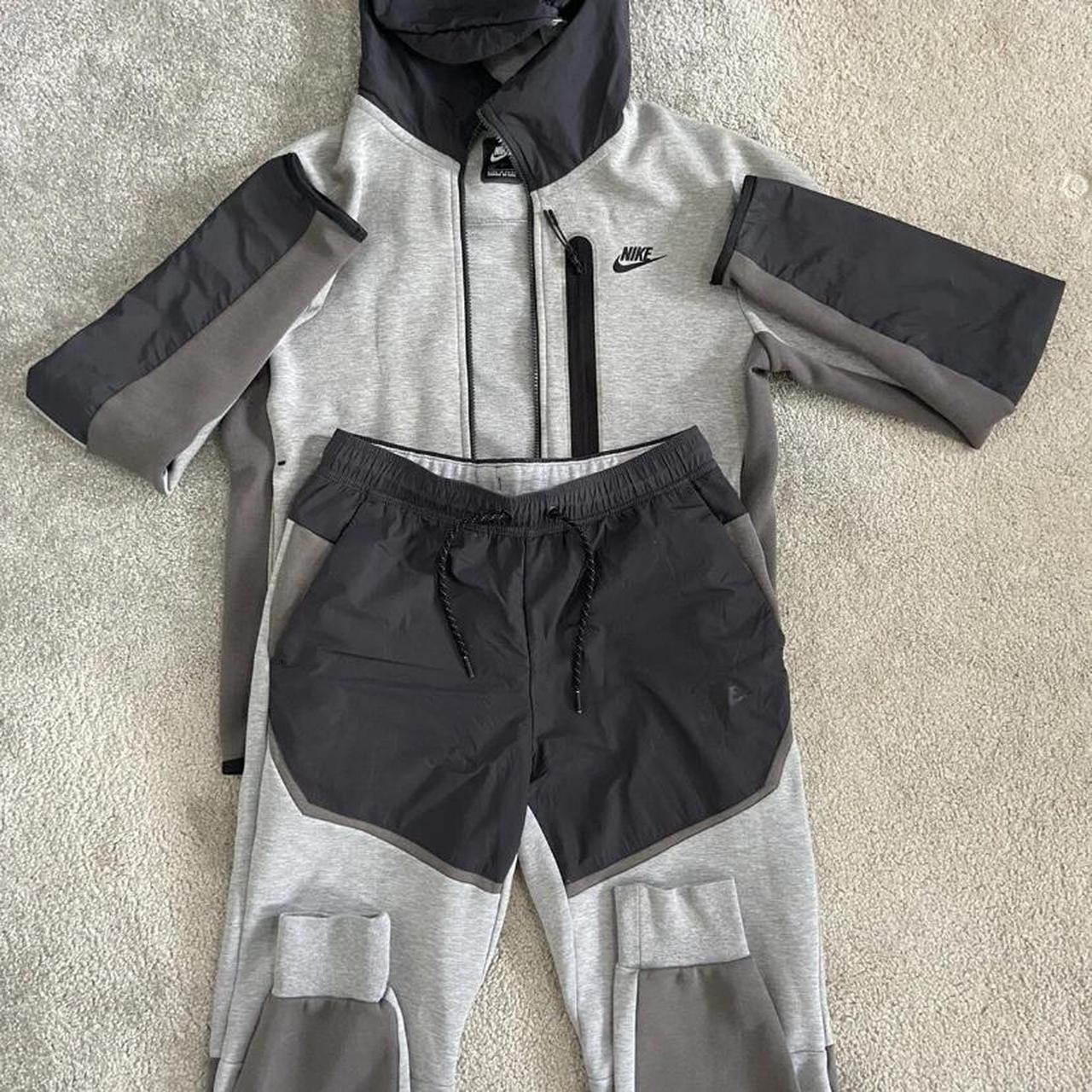 Nike Tech Fleece grey and black tracksuit - Depop