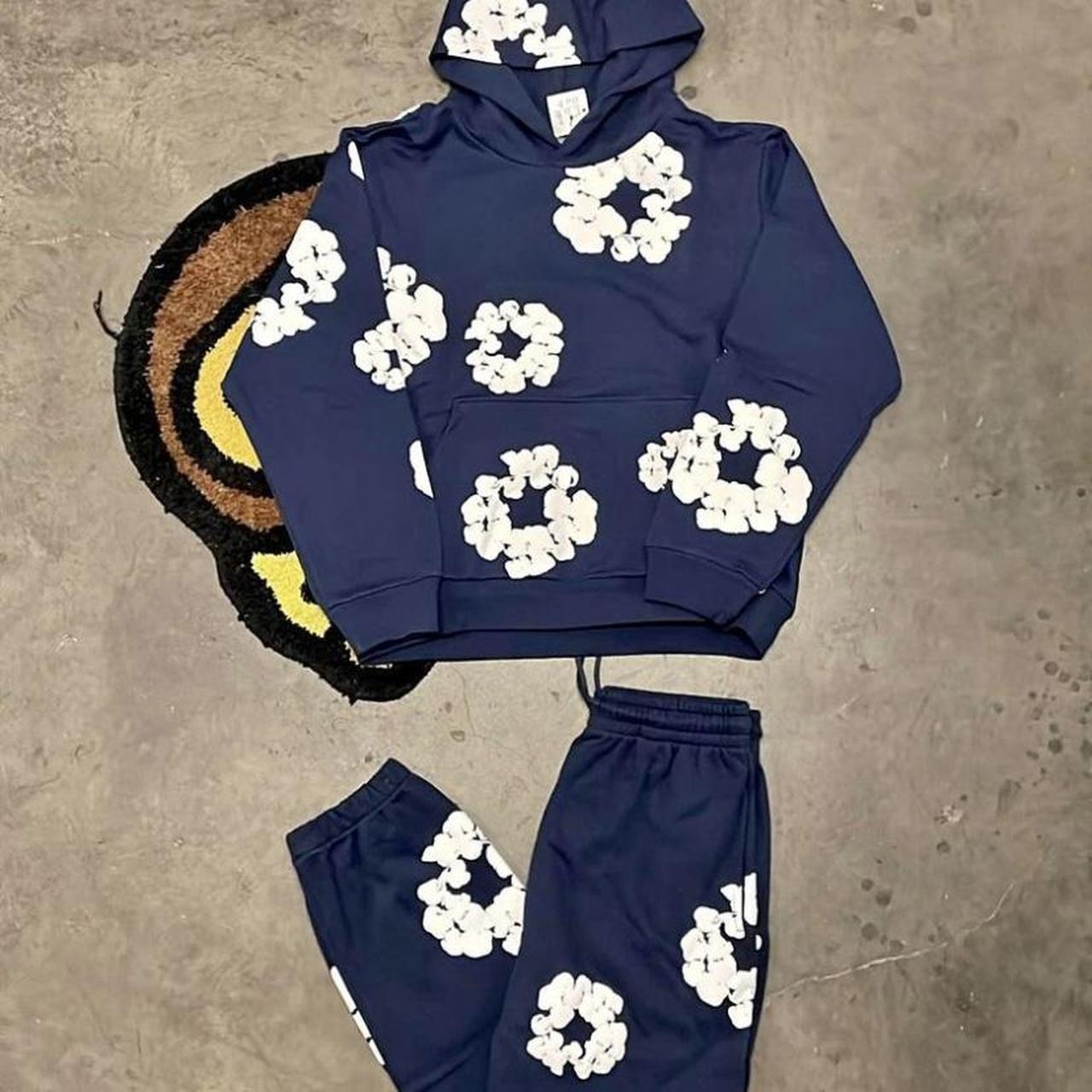 Navy blue Denim tear hoodie and sweats full set.... - Depop