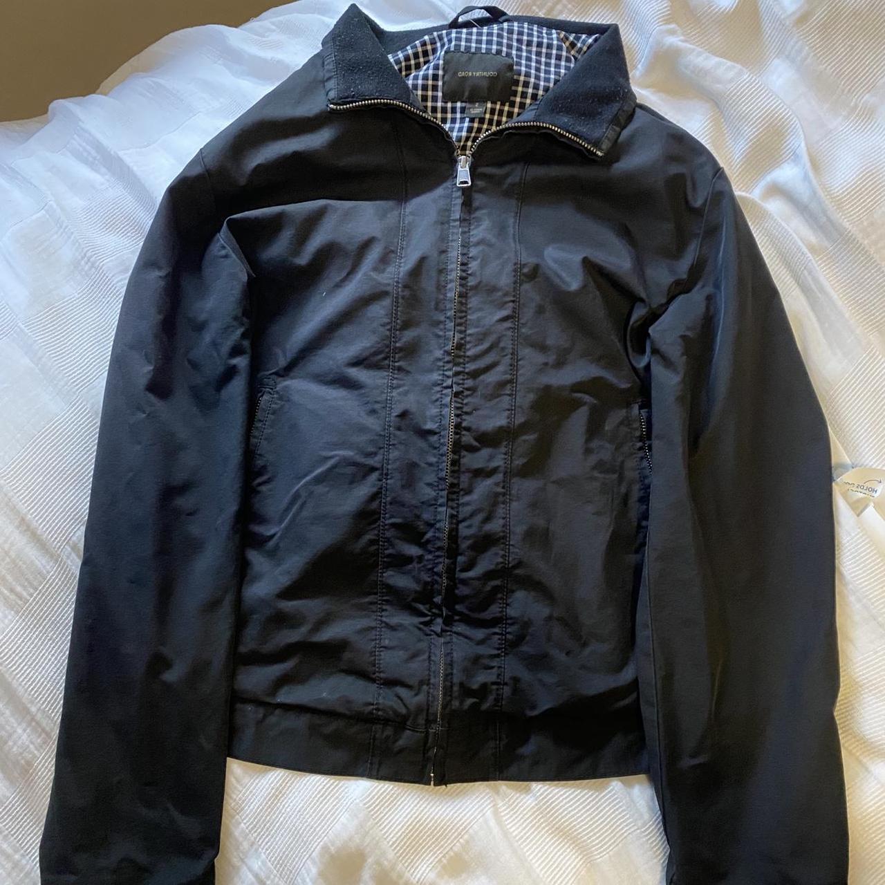 Black cropped and boxy jacket with checkered lining... | Depop