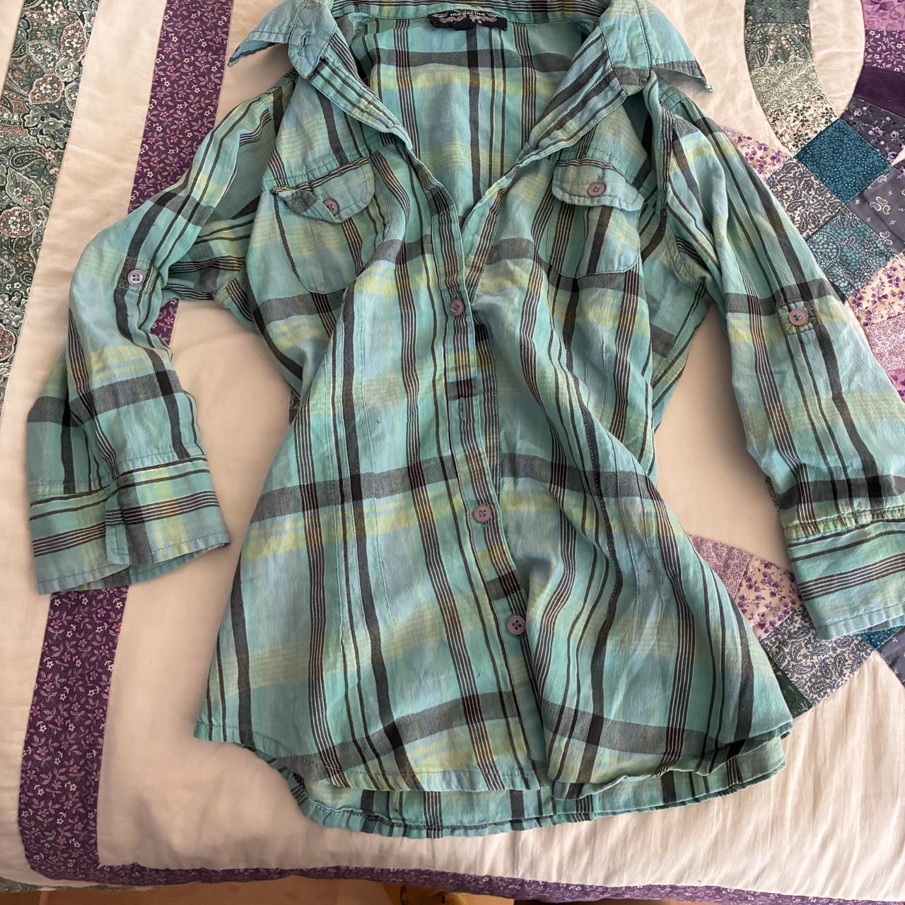 y3k Turquoise Plaid Button-Down – Magazine... | Depop