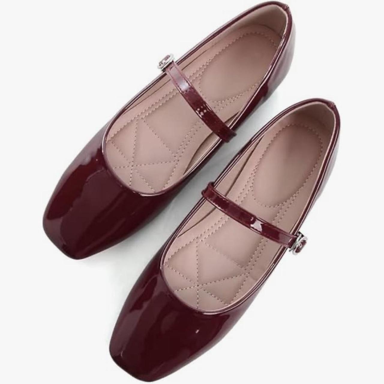 Burgundy/red patent Mary Jane ballet flats size... | Depop