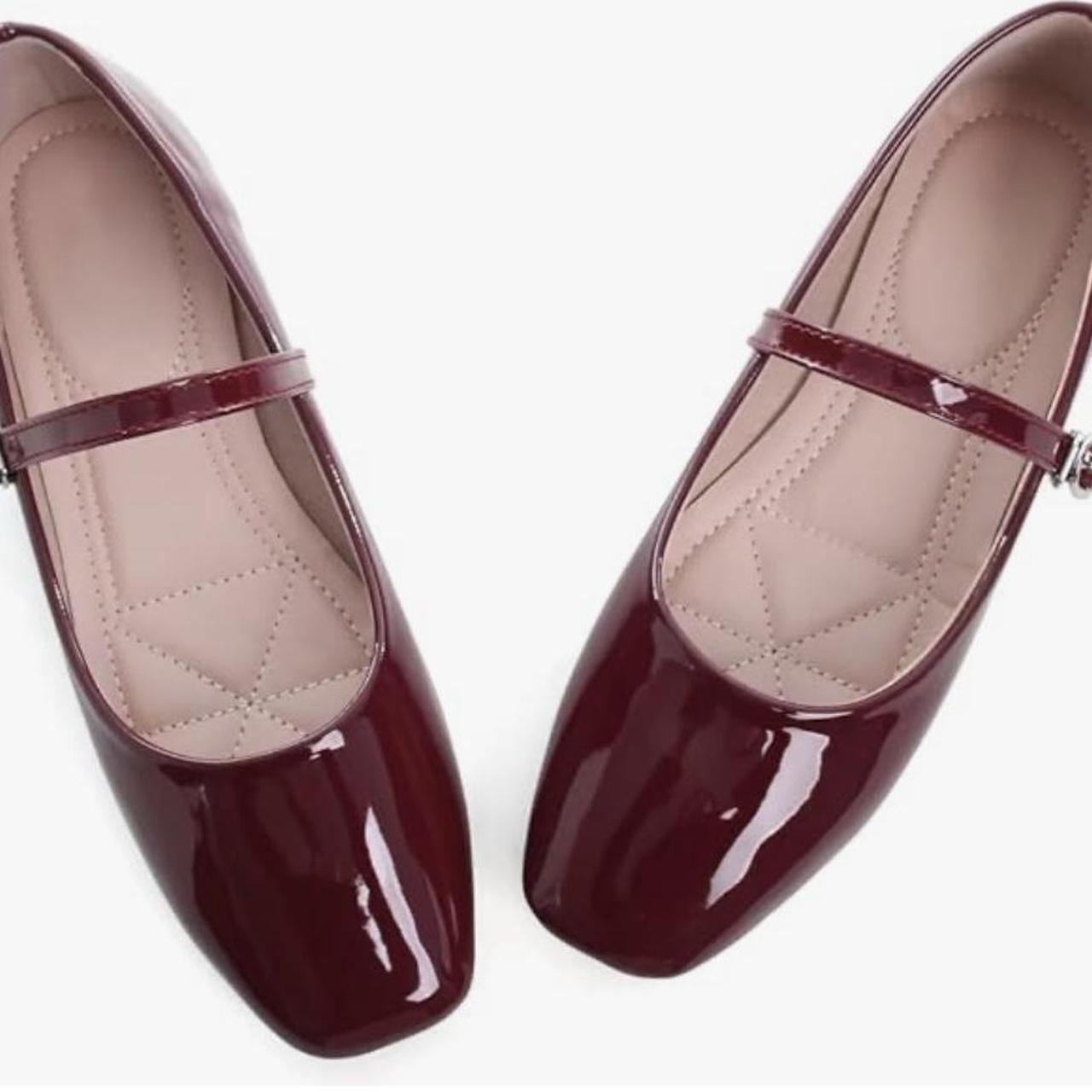 Burgundy/red patent Mary Jane ballet flats size... | Depop