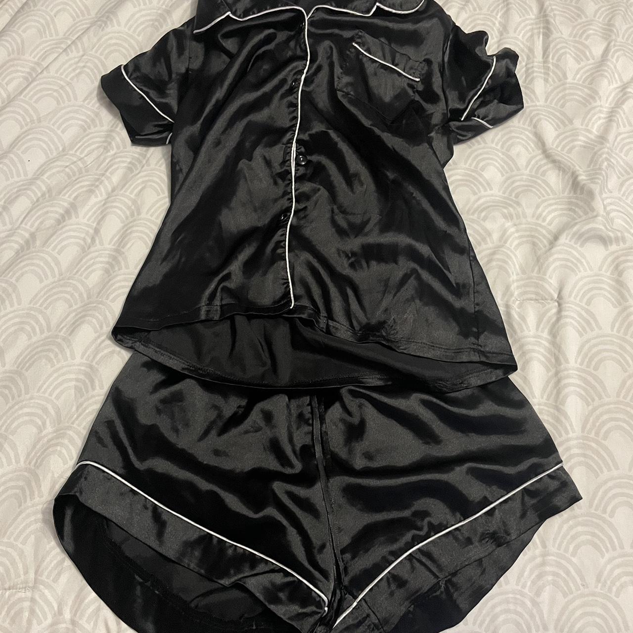 black silk pajama set size medium - Depop