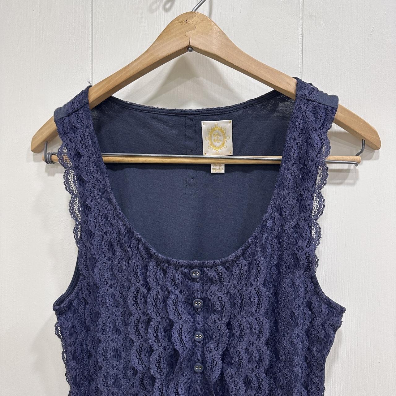 Ric Rac / Anthropologie navy blue lace tank top with... | Depop