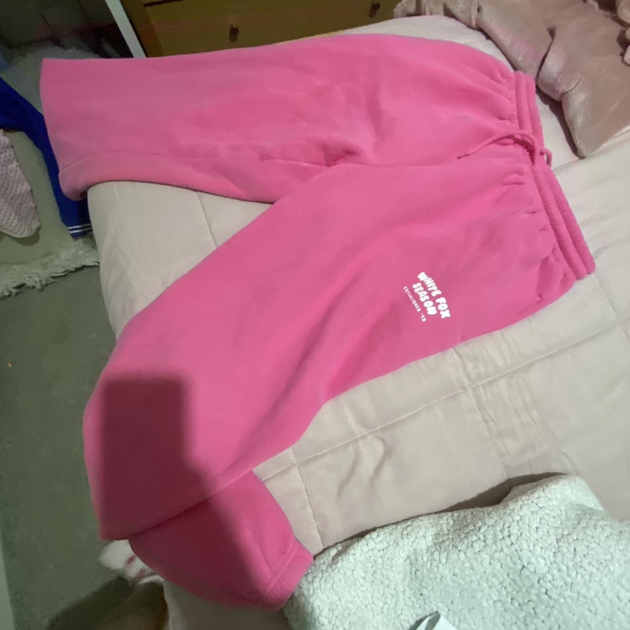 Pink white fox trackies - Depop