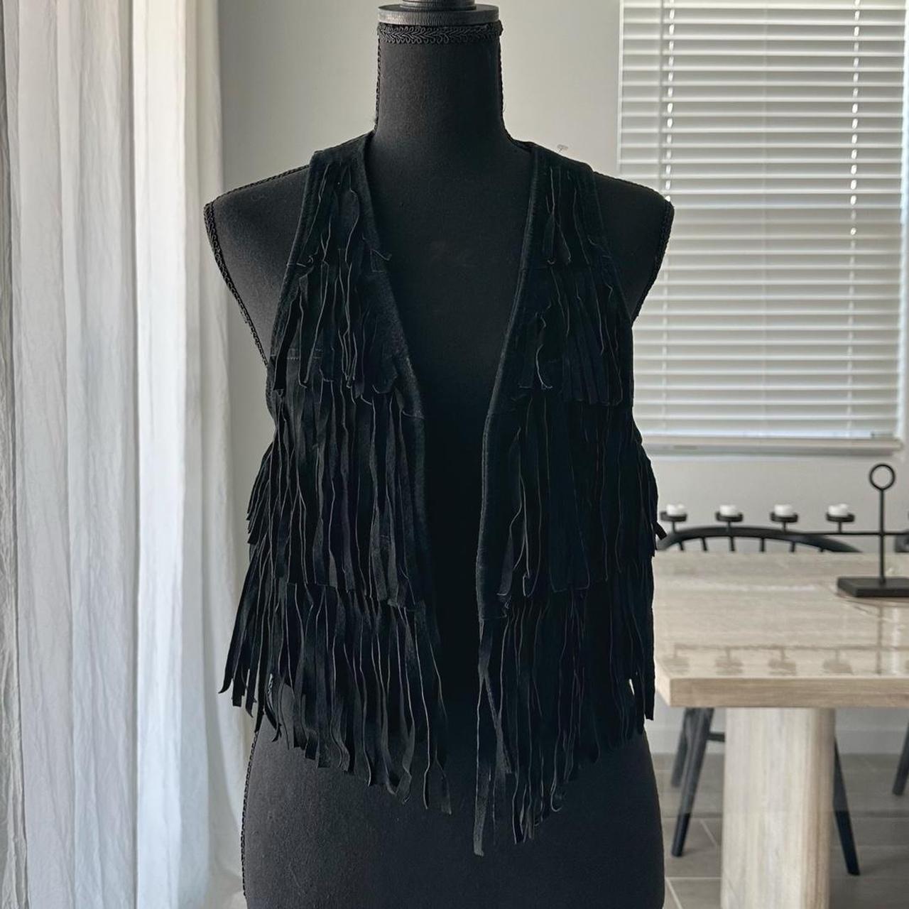 Forever 21 black leather fringe vest. Modern item.... - Depop