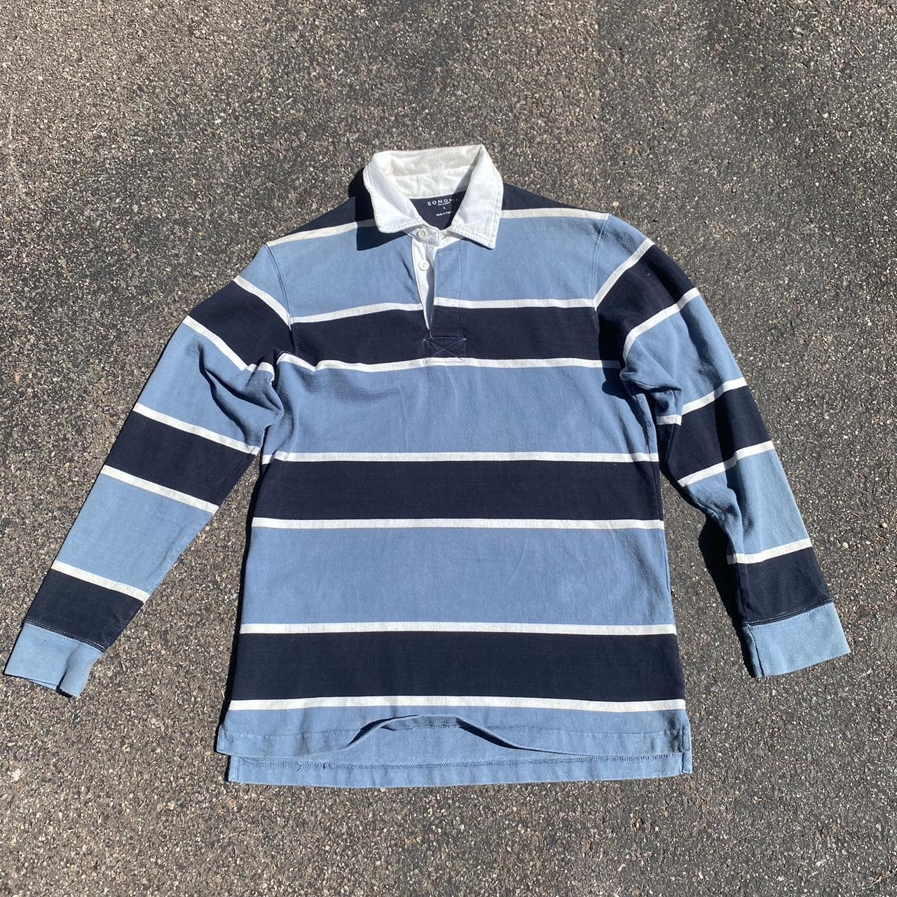 Blue stripped Sonoma polo long sleeve No rips,... - Depop