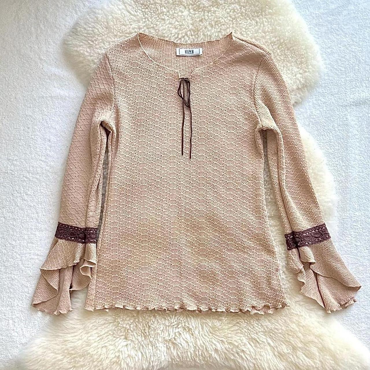 🤎VINTAGE TAN & BROWN KNIT SUEDE TIE LONGSLEEVE... | Depop