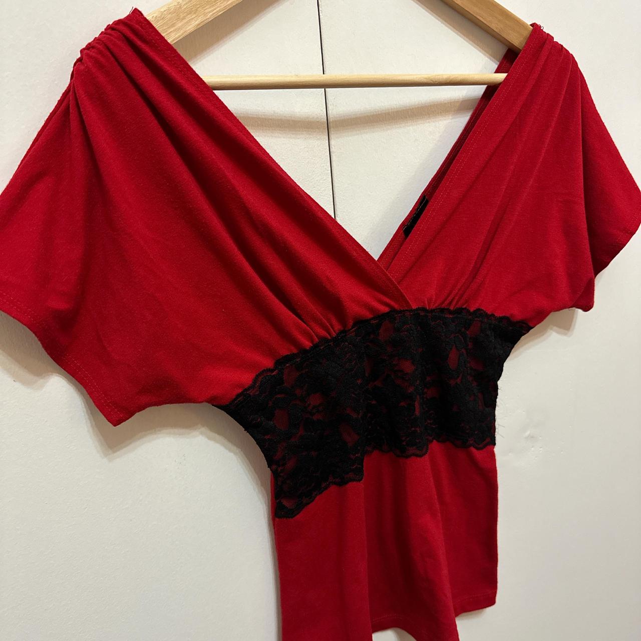 Y2K Candy Rain red & black lace top with a v-neck... | Depop