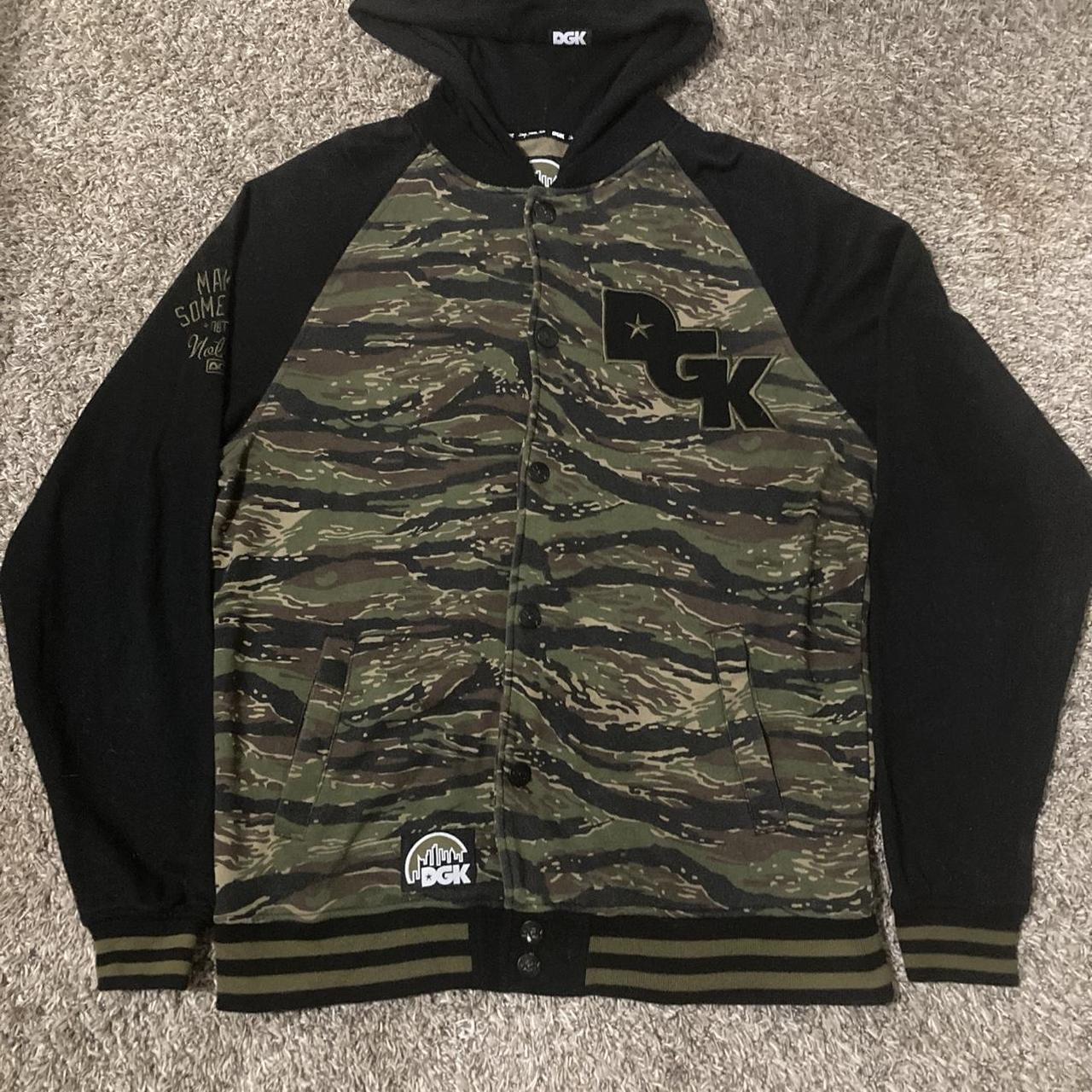 SZ XL cool dgk camo button up sweater with hideable... | Depop