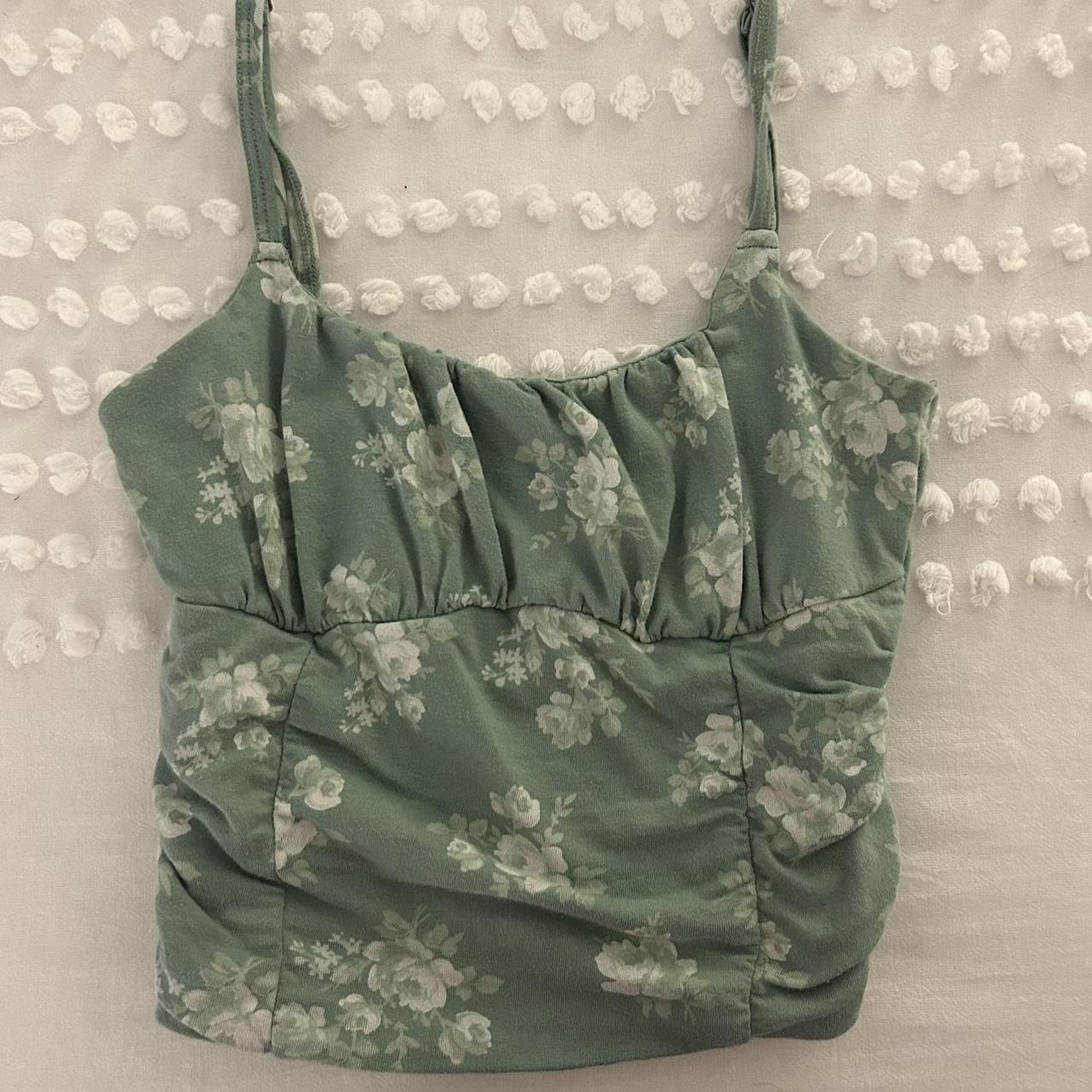 cute green floral top from hollister! worn a couple... - Depop