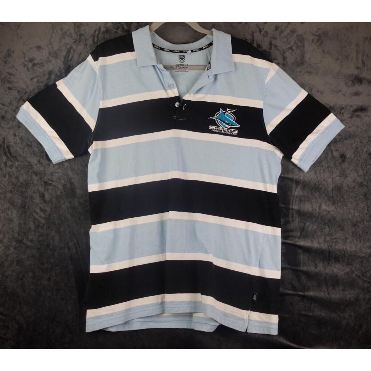 Cronulla Sharks NRL Mens Media Polo Shirt Blue... | Depop