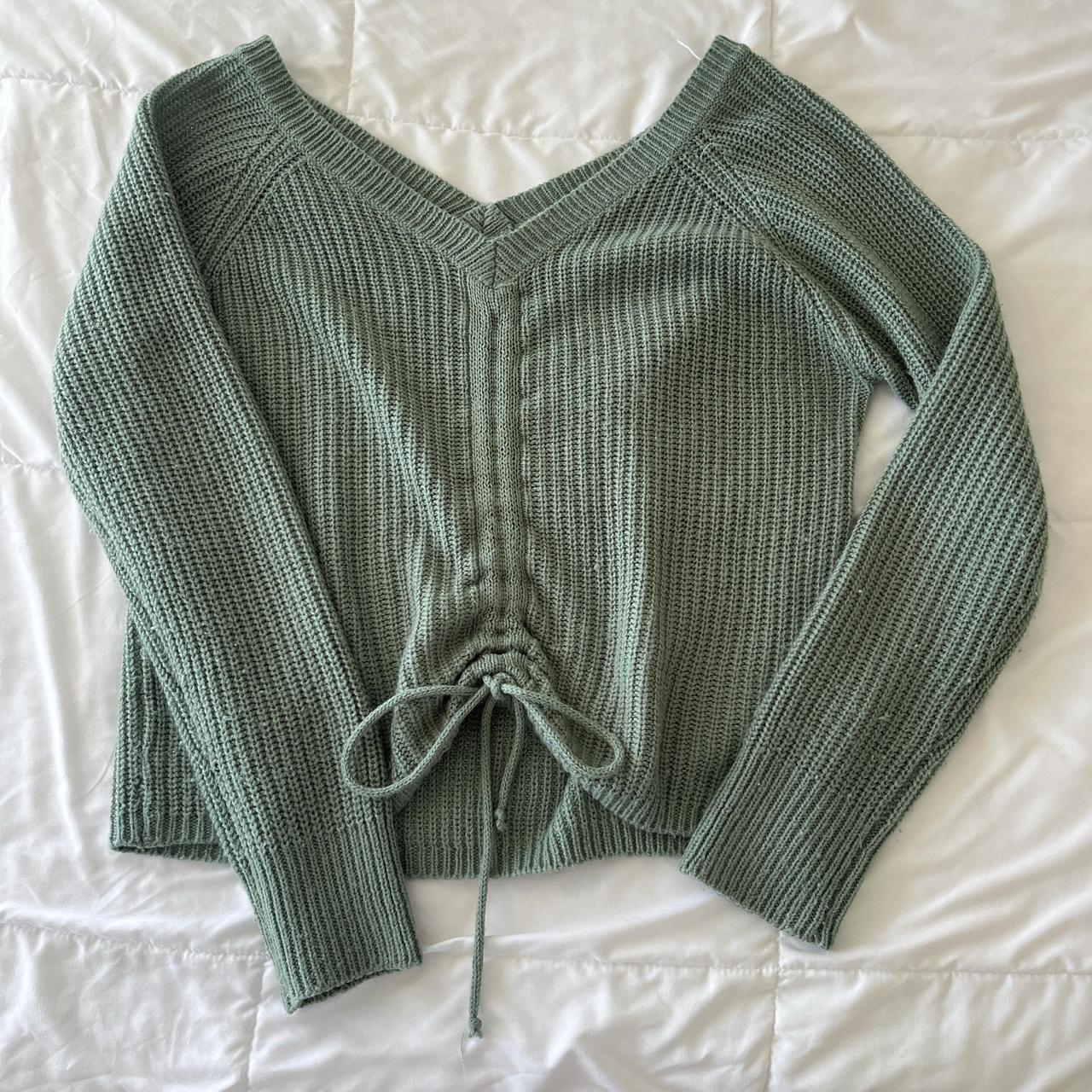 Green Drawstring Tie Sweater - Depop