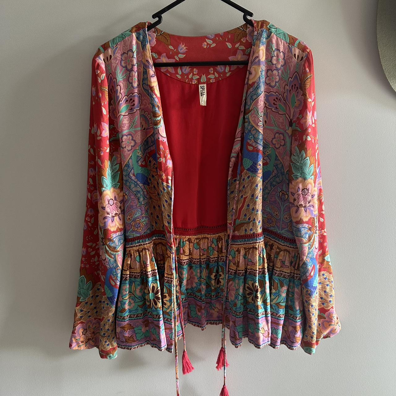 Spell Jacket size Medium. Red peacock pattern.... - Depop