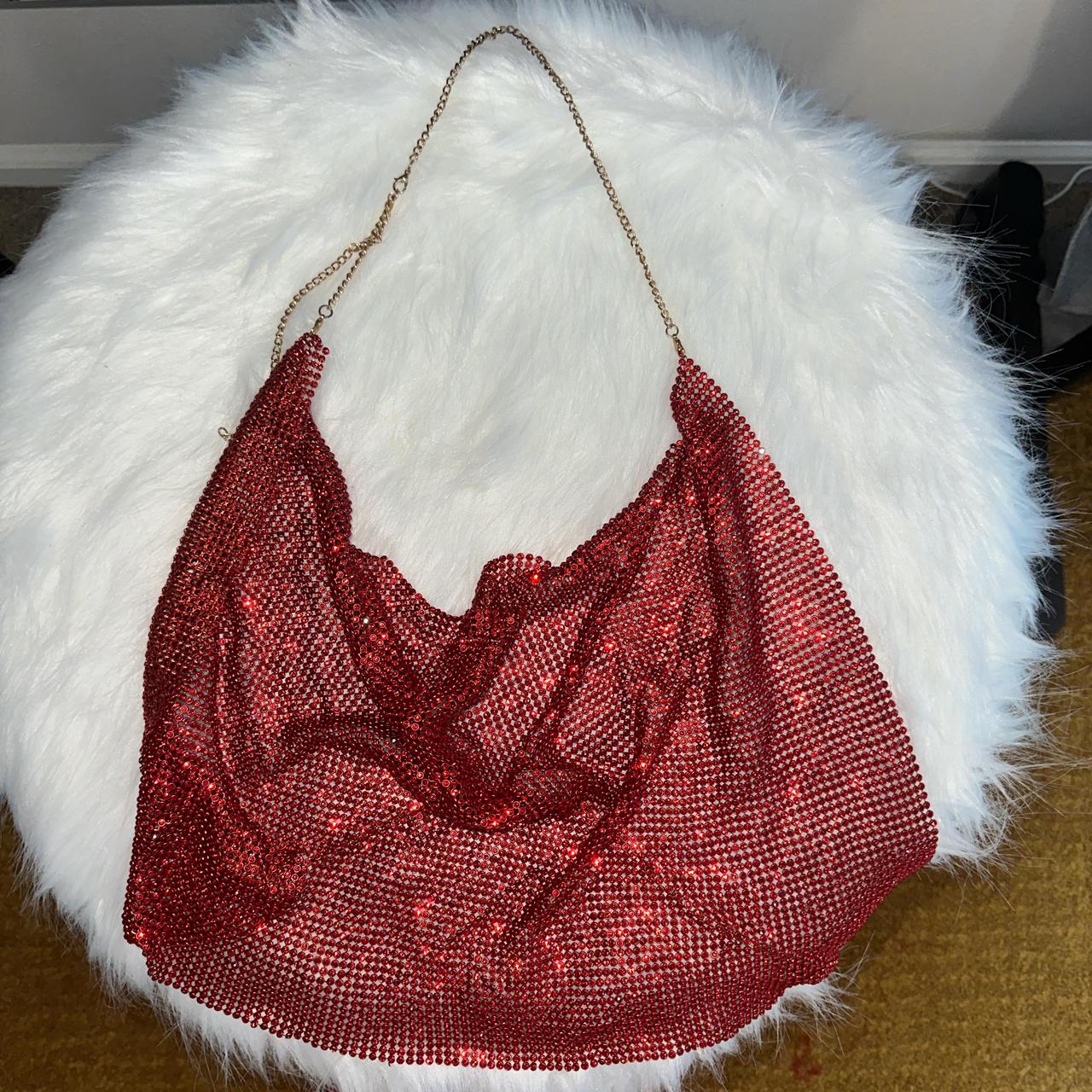 Red Rhinestone chainmail top - Depop