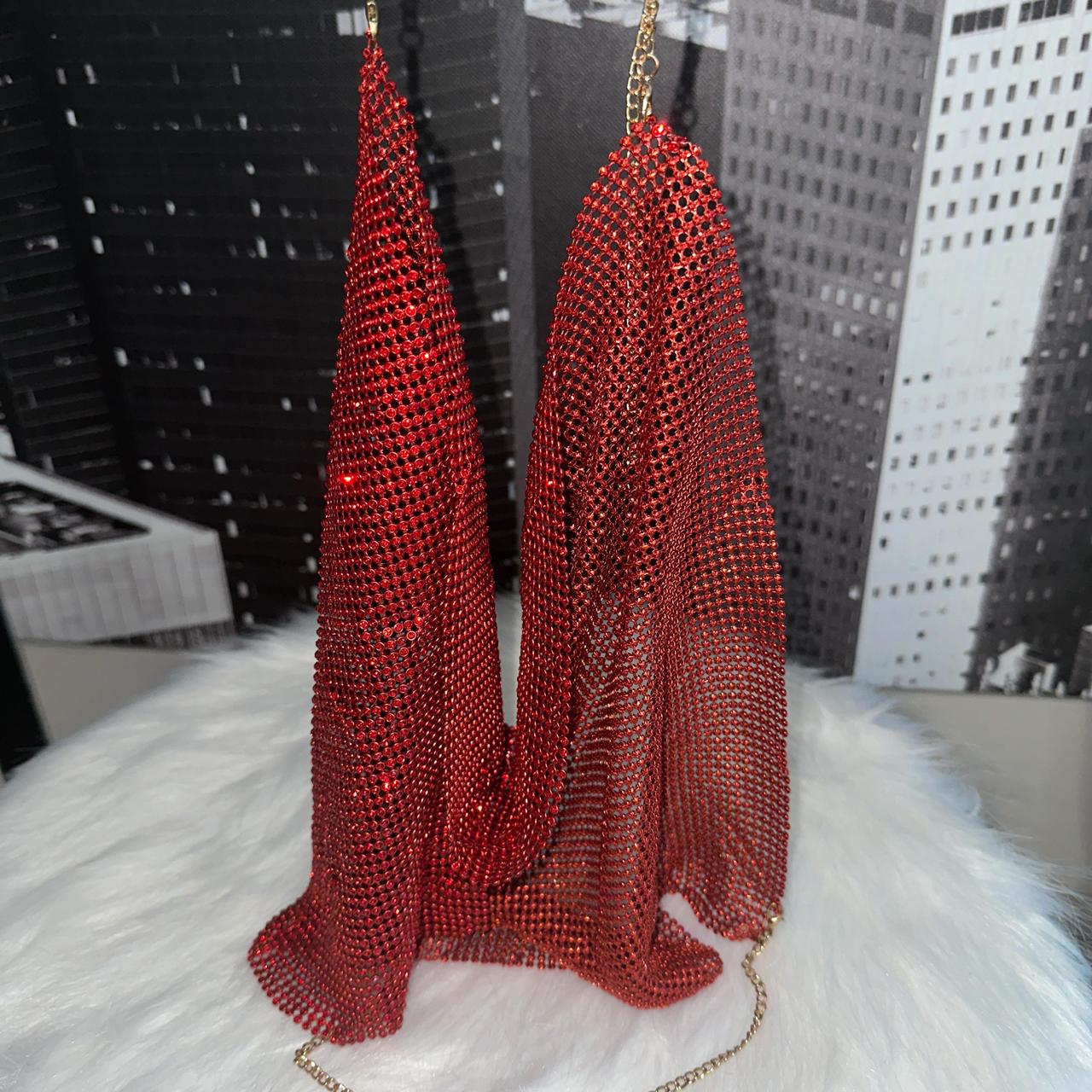 Red Rhinestone chainmail top - Depop