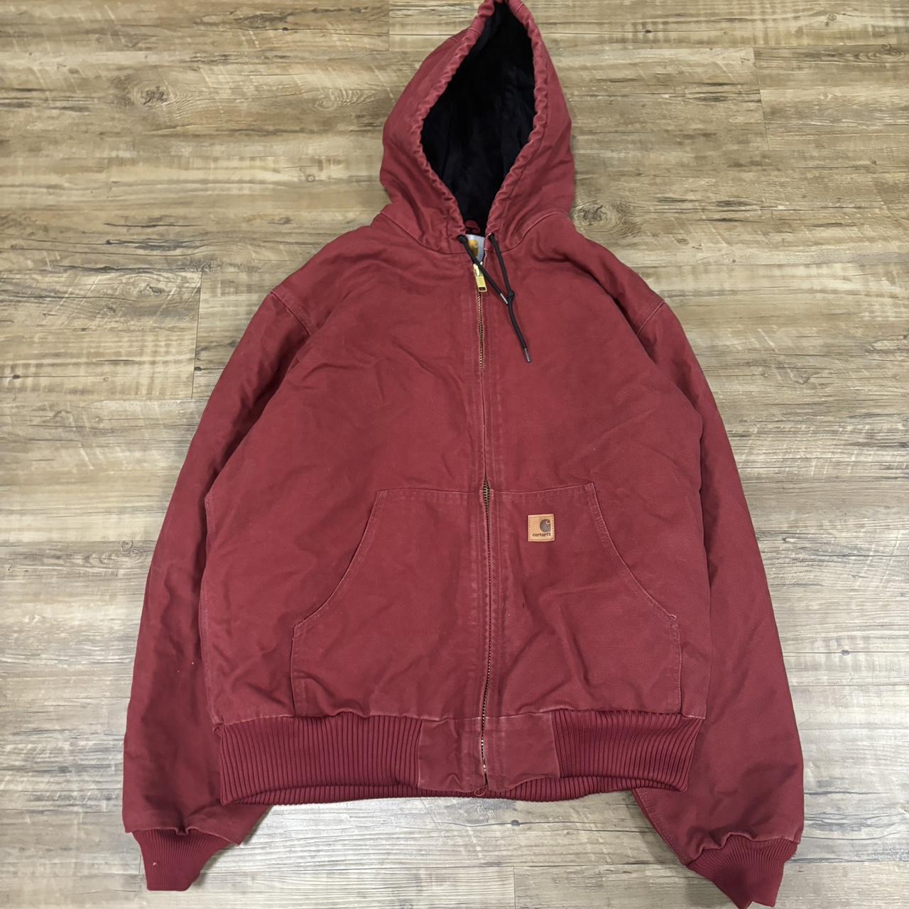 Vintage Red Hooded Active Carhartt Jacket Size... - Depop