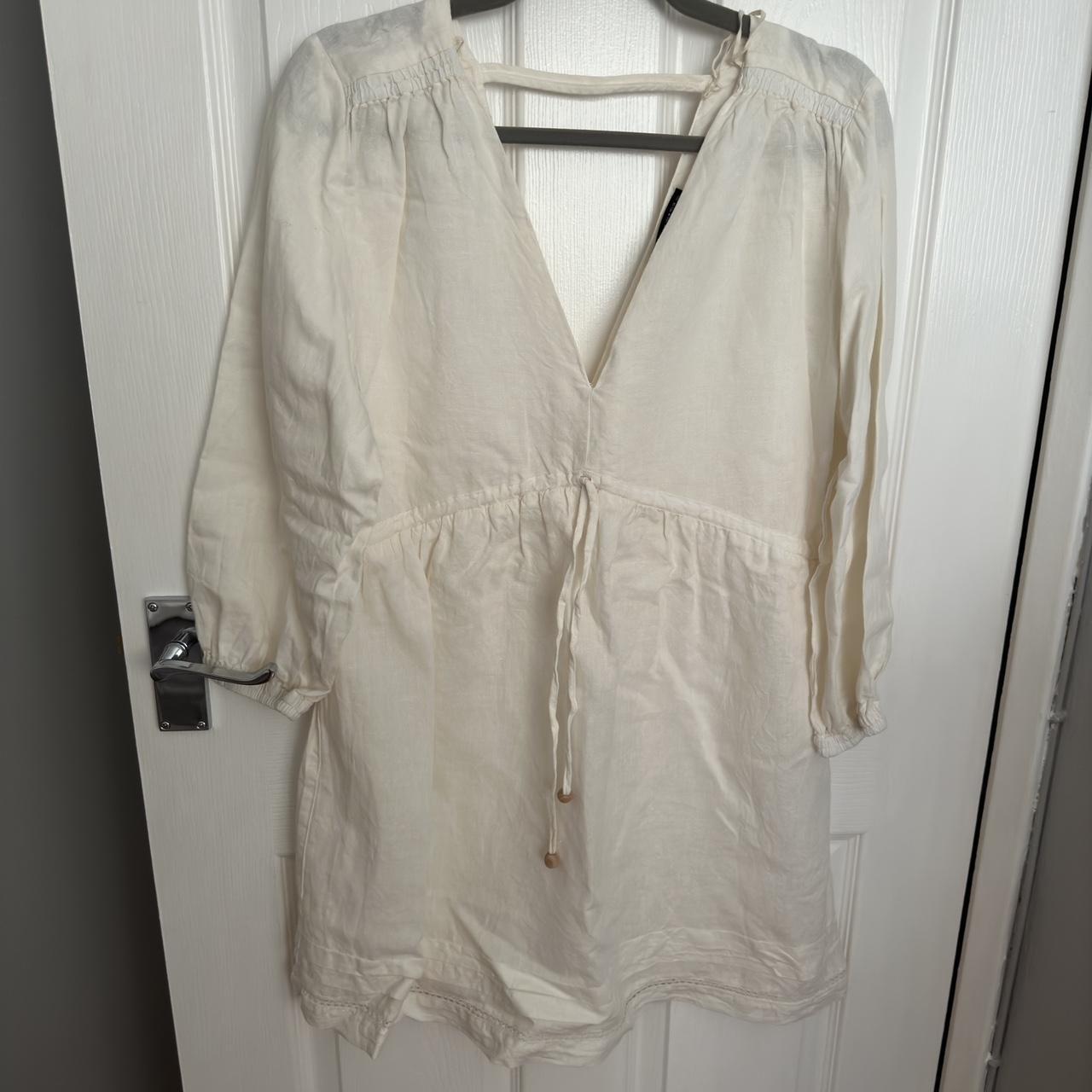 Zara cream linen dress size medium Brand new without... - Depop