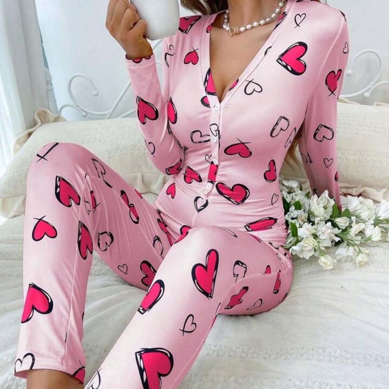 Pink and black heart print pajama set 💓🩷 #pjs... - Depop