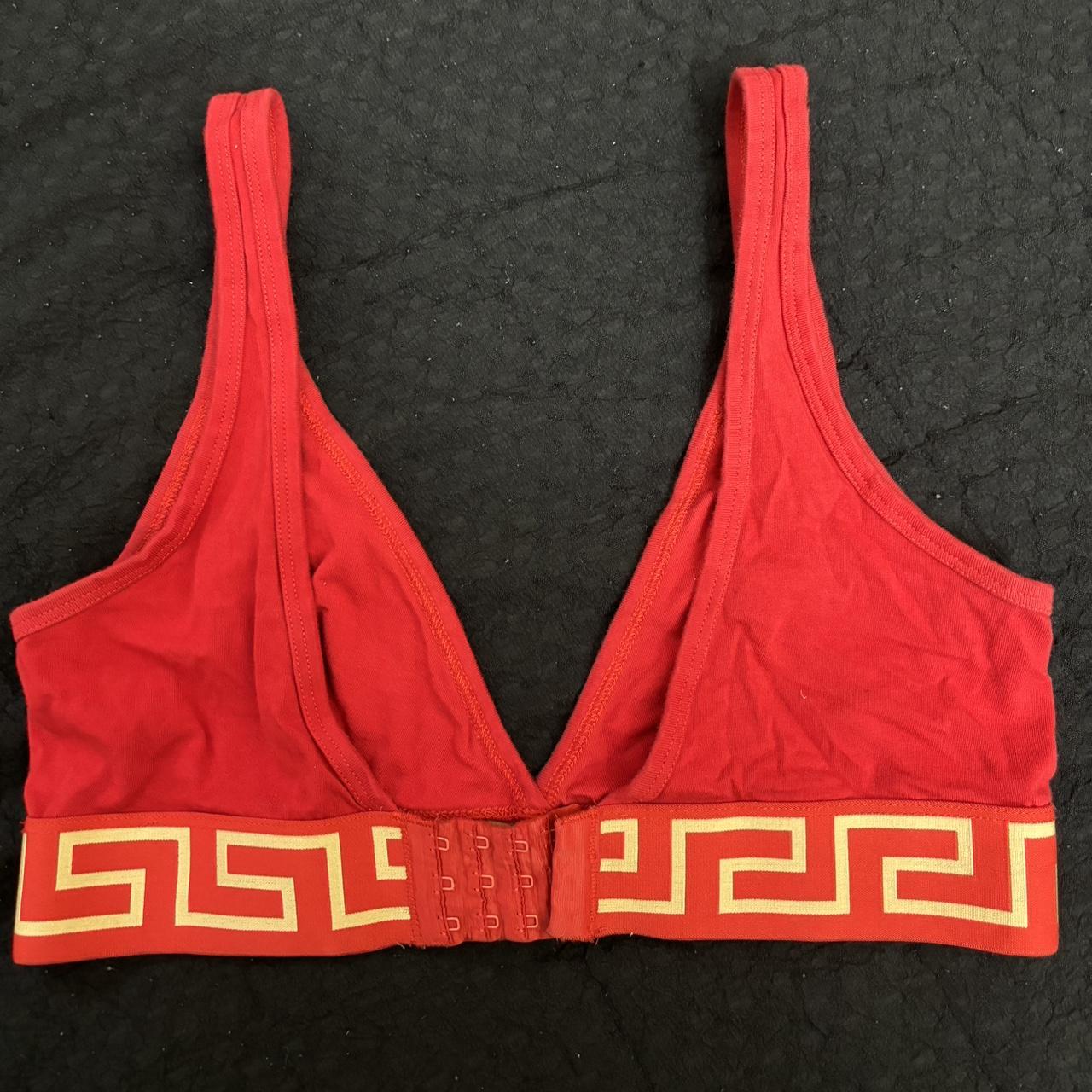 Versace red and gold bralette ( size 4 fits like a M... | Depop