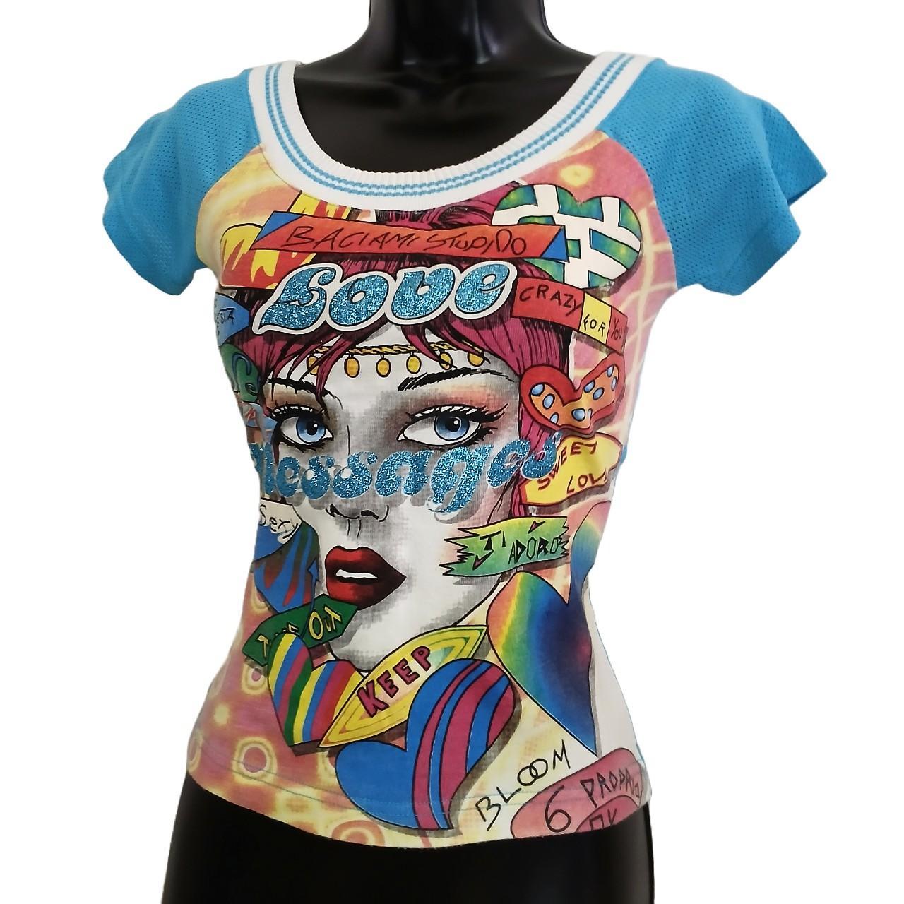 Y2K PLUR Raver Glitter Freak Y2K Rainbow Baby Tee... | Depop