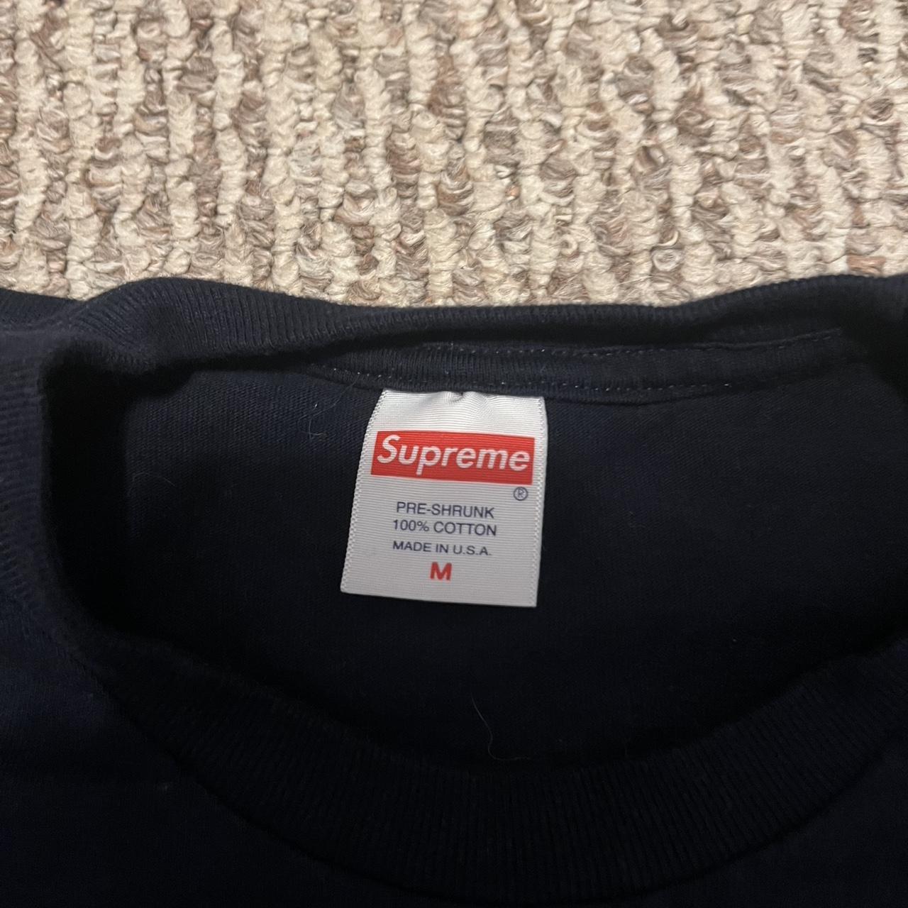 dark blue men’s supreme t shirt size M - Depop