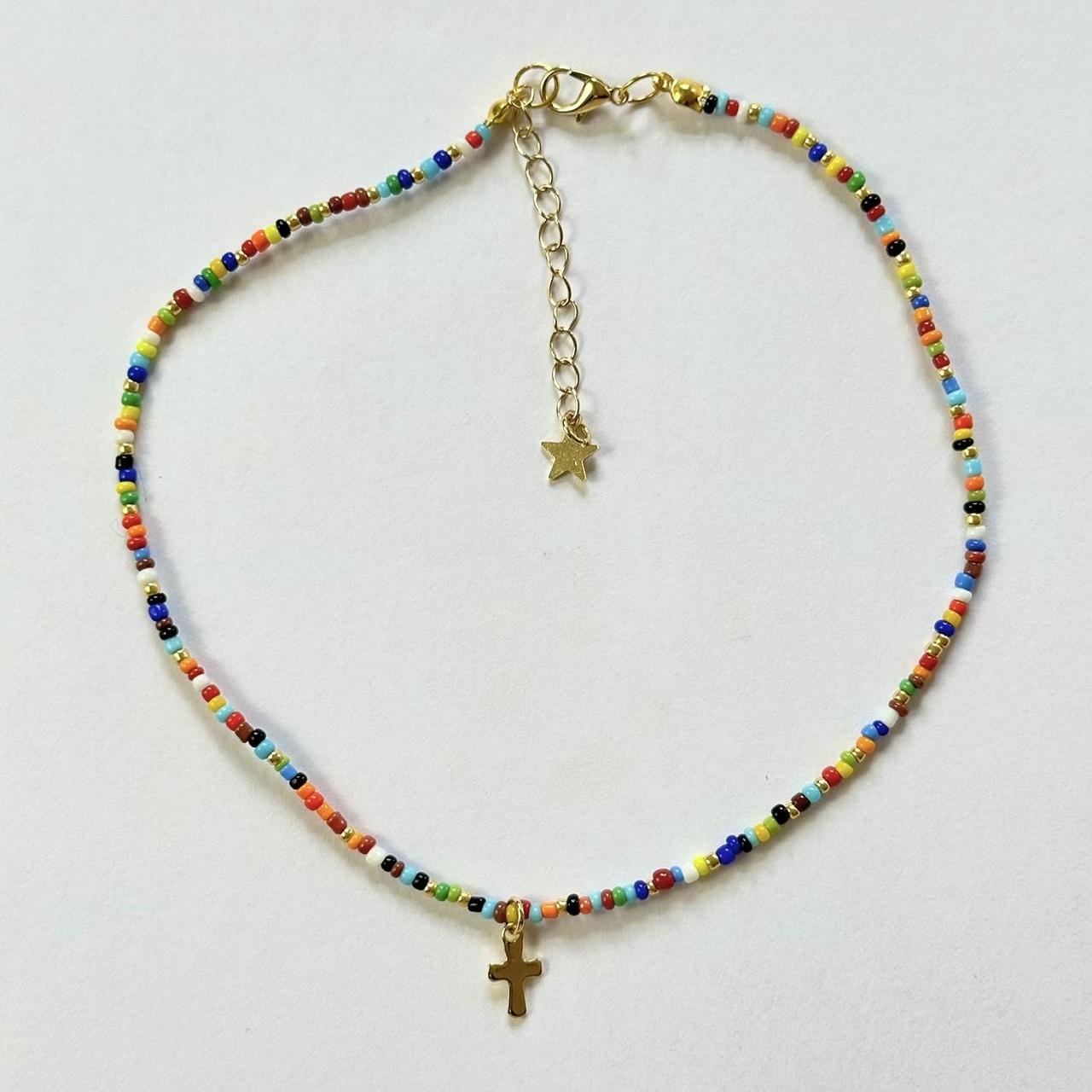 Handmade seed bead necklace 🌈 Multicoloured seed... - Depop