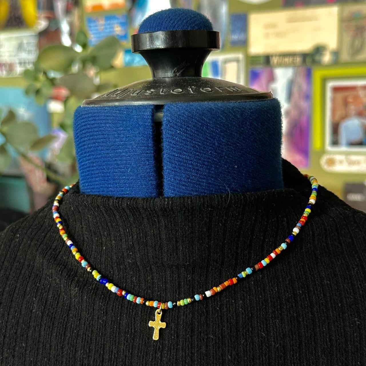 Handmade seed bead necklace 🌈 Multicoloured seed... - Depop