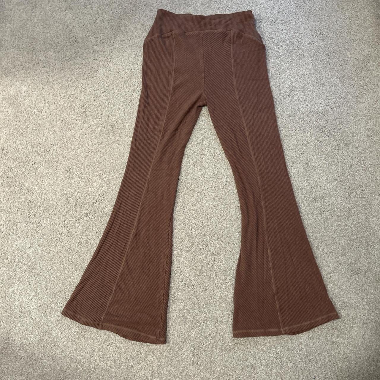 brown flared ribbed leggings - soft material - worn... | Depop