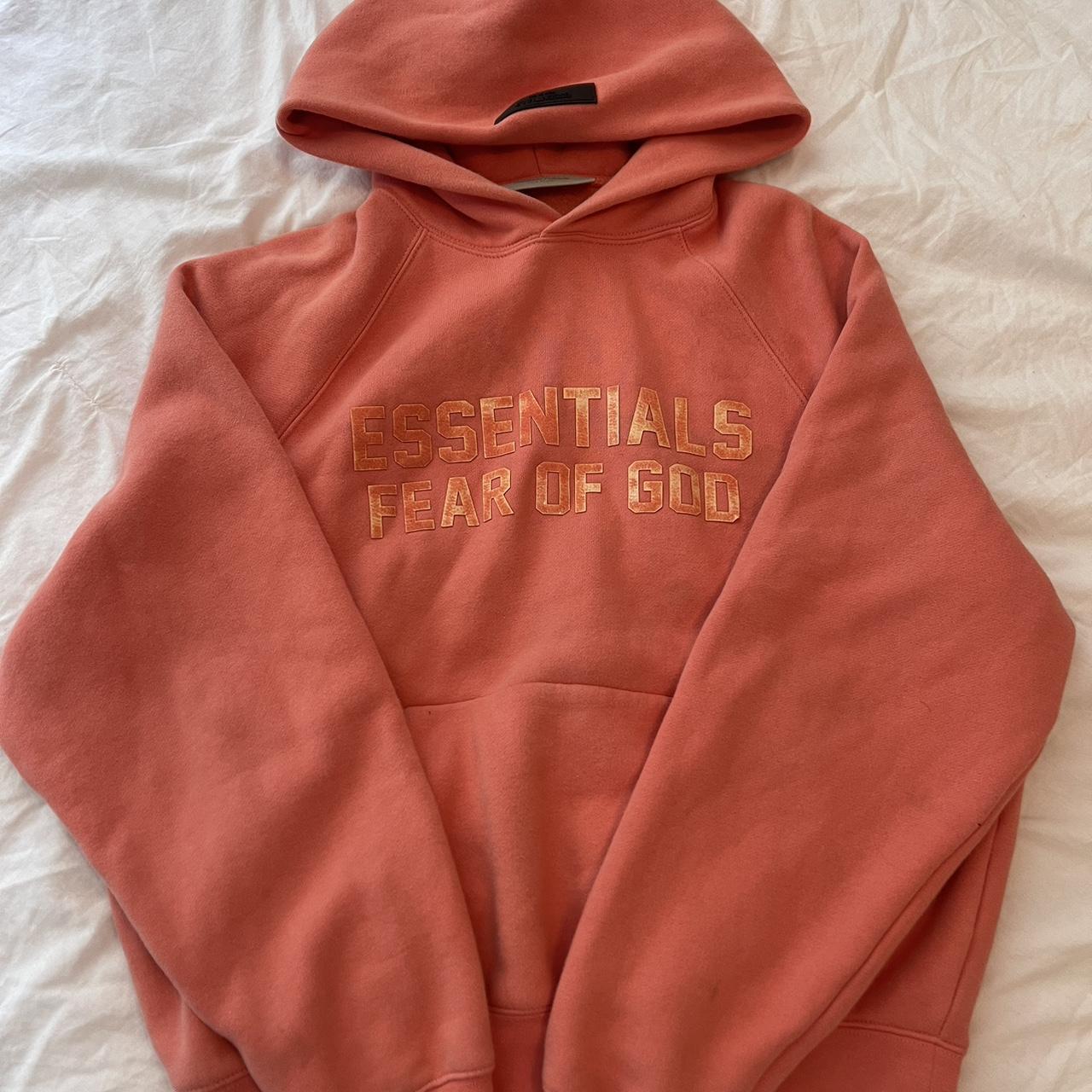 Fear of God Essentials coral hoodie ⭐️ stained a... - Depop