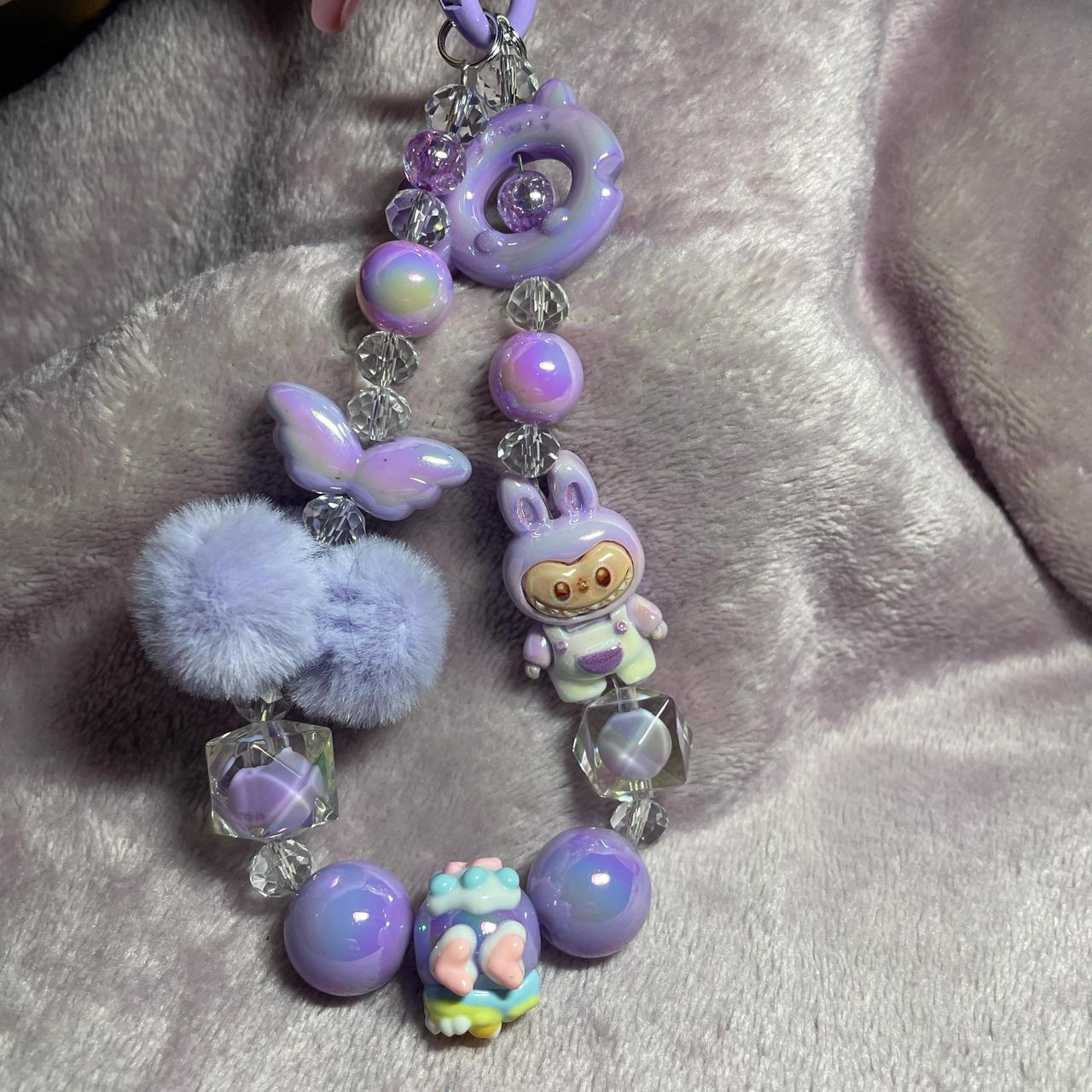 Multi-coloured, purple labubu keychain... | Depop
