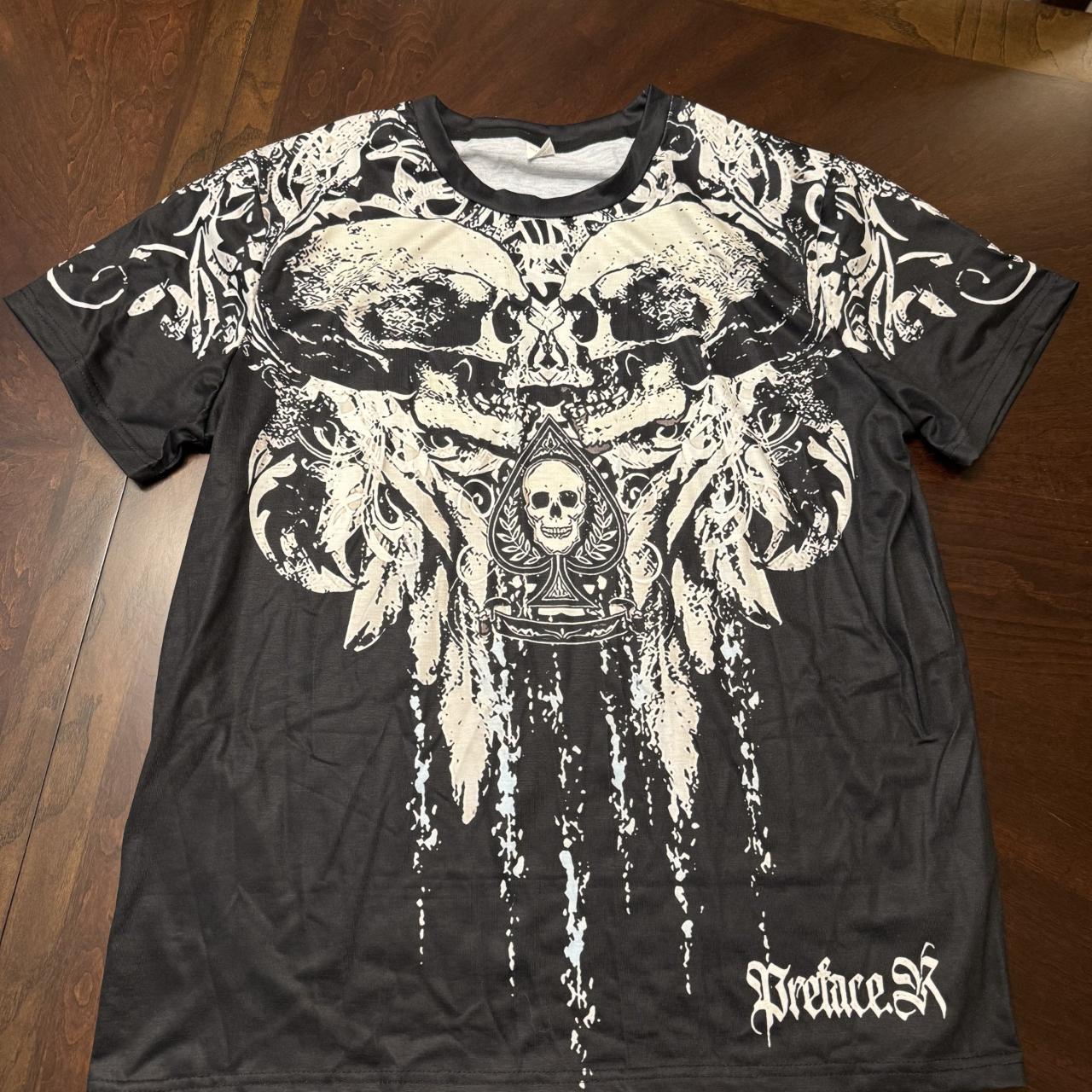 Skelton Skull pattern y2k style shirt. short sleeve.... - Depop