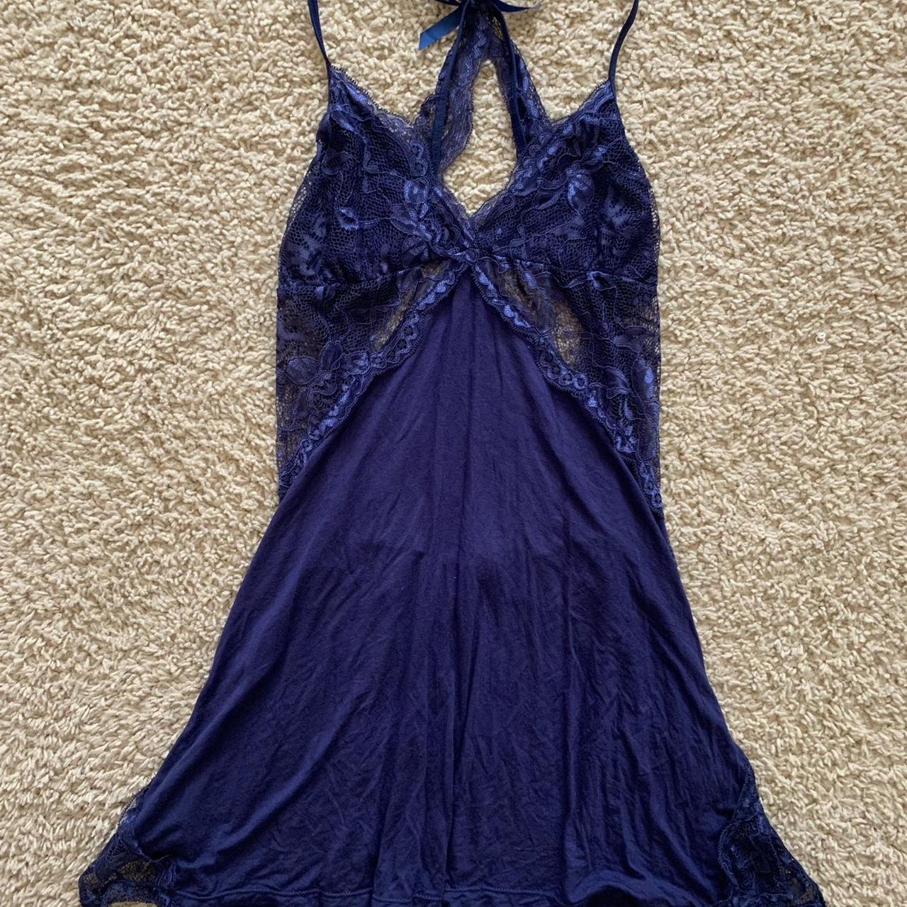 stunning sheer and lace navy blue slip dress, could... - Depop
