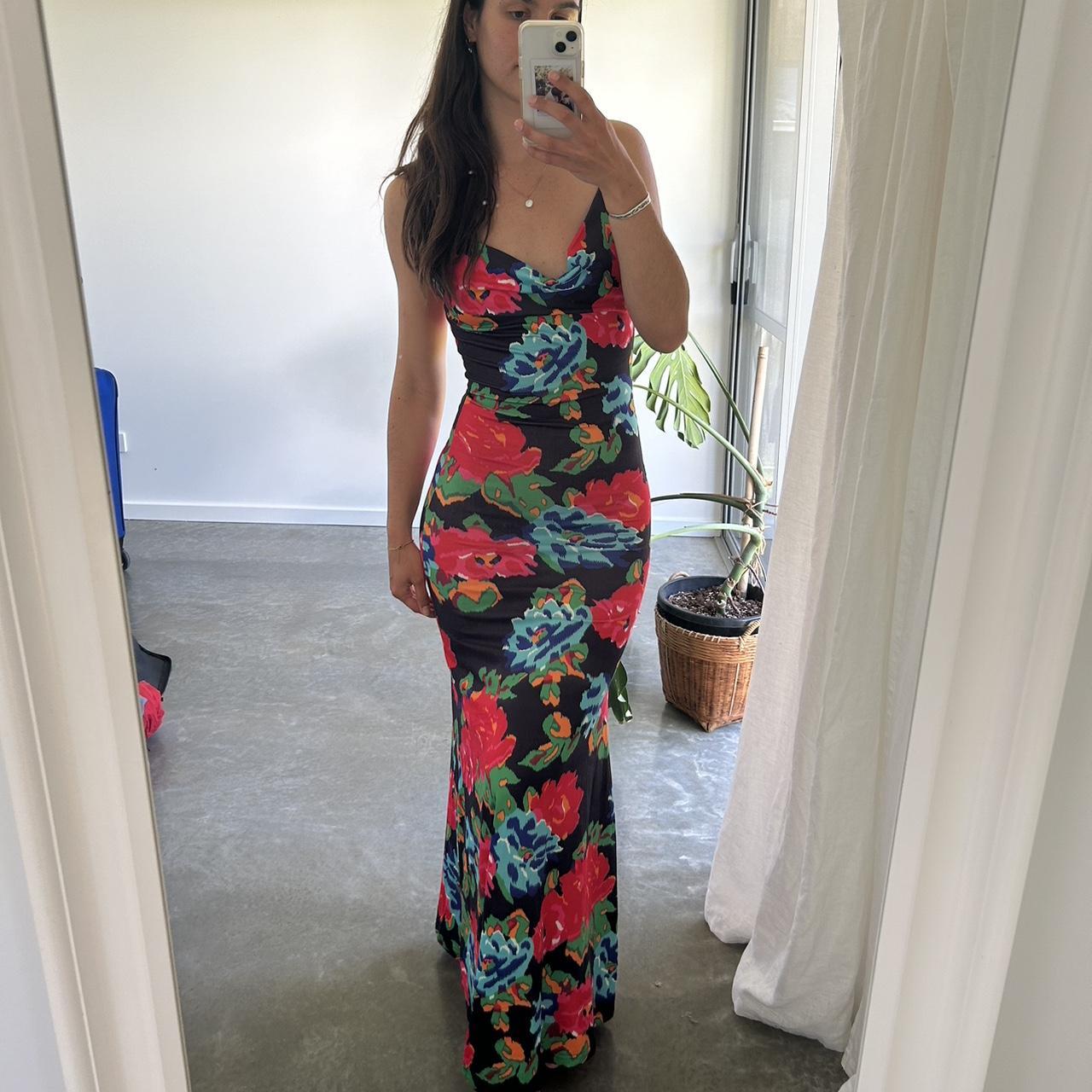 VRG GRL maxi dress with red and blue floral... - Depop