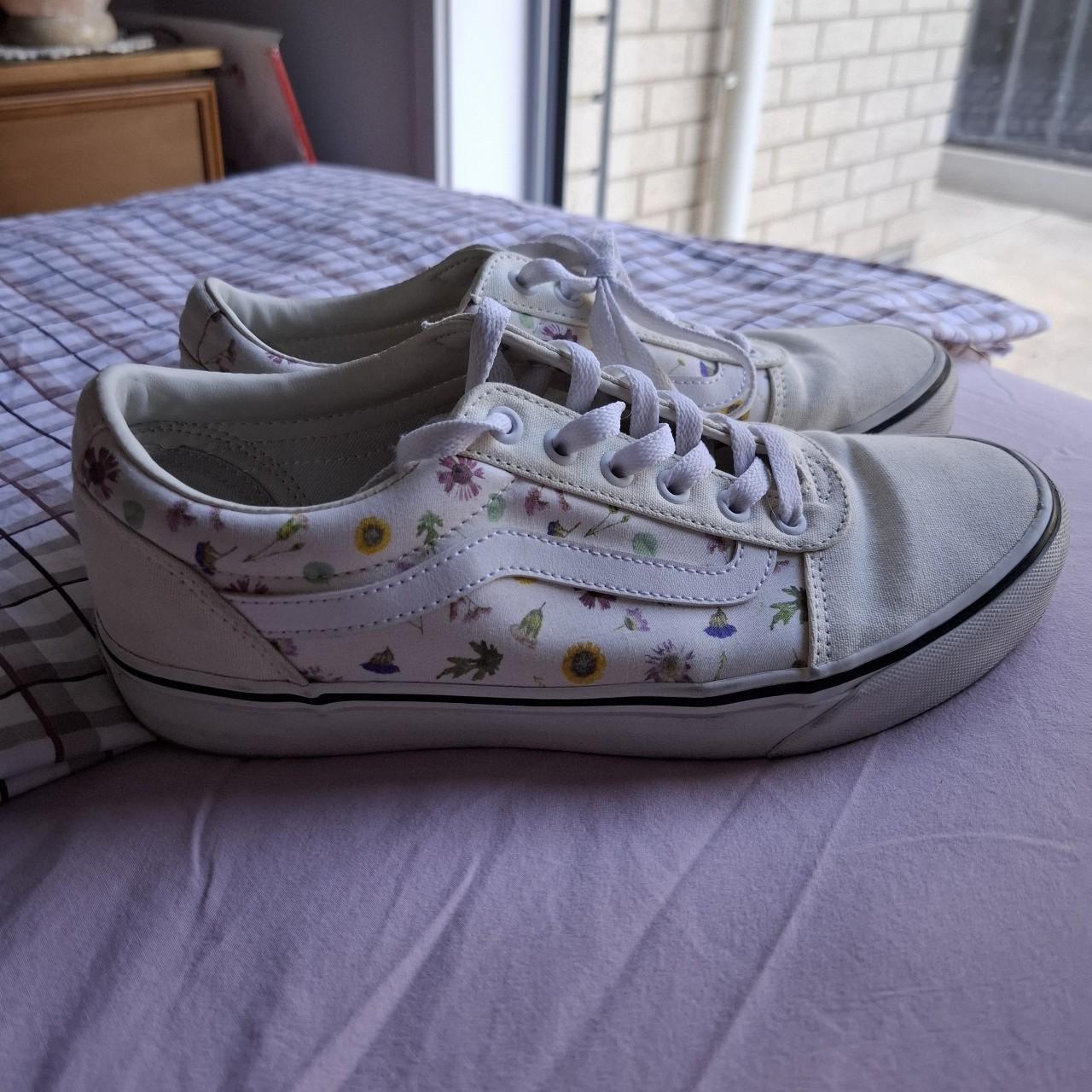 Floral cream coloured vans - size womens us10,... | Depop