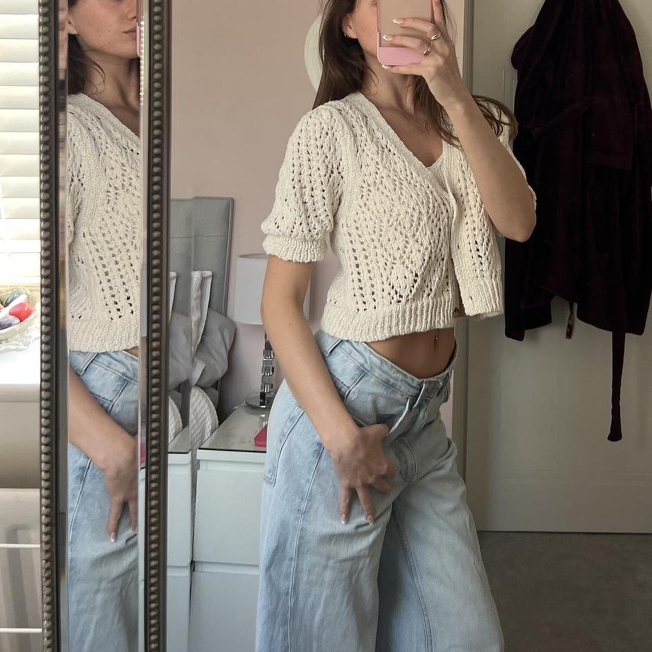 zara cream knit two piece cardigan and crop top set... - Depop